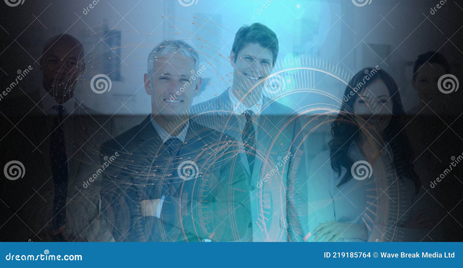 Composition of Scope Scanning Over Smiling Business People Stock Photo ...