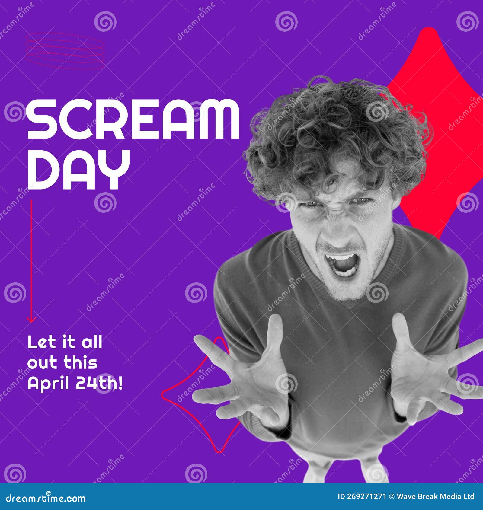 Composition of Scream Day Text Over Caucasian Man Screaming Stock ...