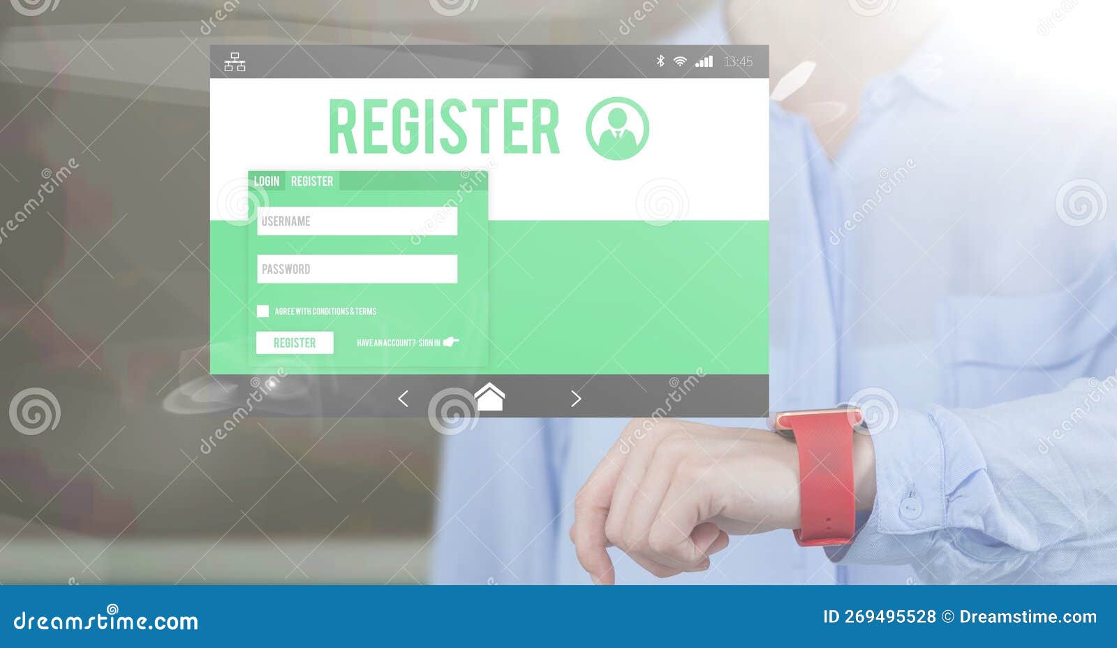 Composition of Screen with Registration Data Over Businessman with ...