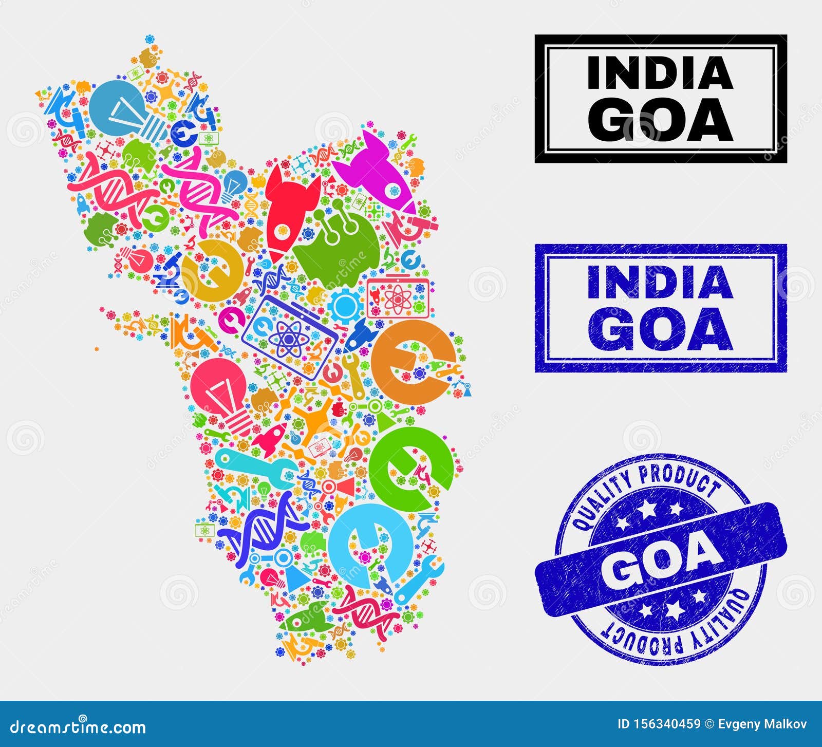 Composition of Service Goa State Map and Quality Product Watermark ...