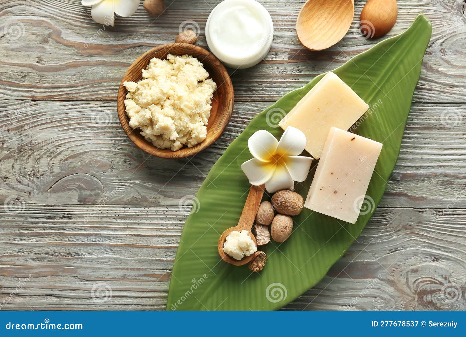 Composition with Shea Butter on Wooden Background Stock Image - Image ...