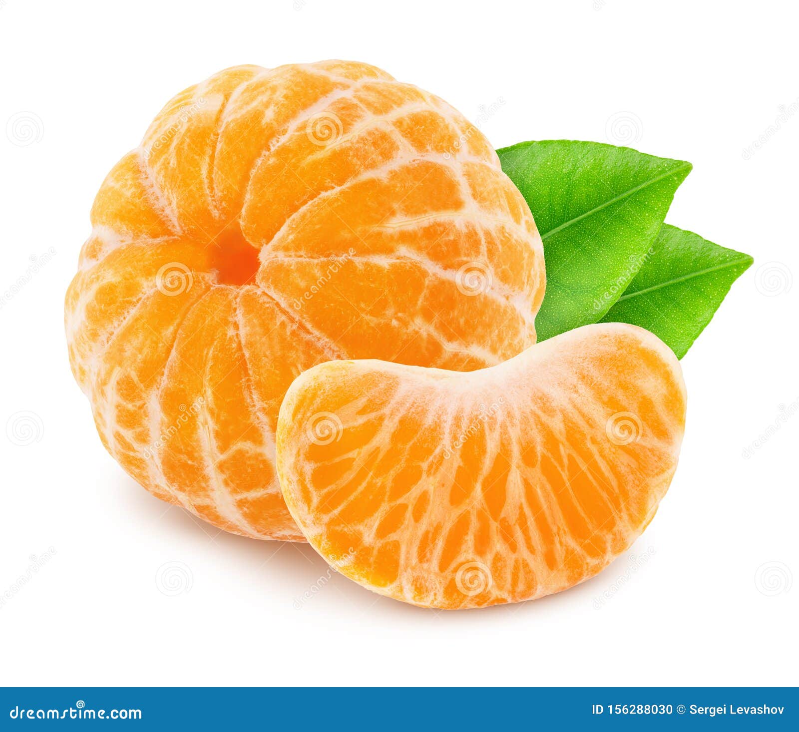 Composition with Shelled Mandarin and Leaves Isolated on White ...