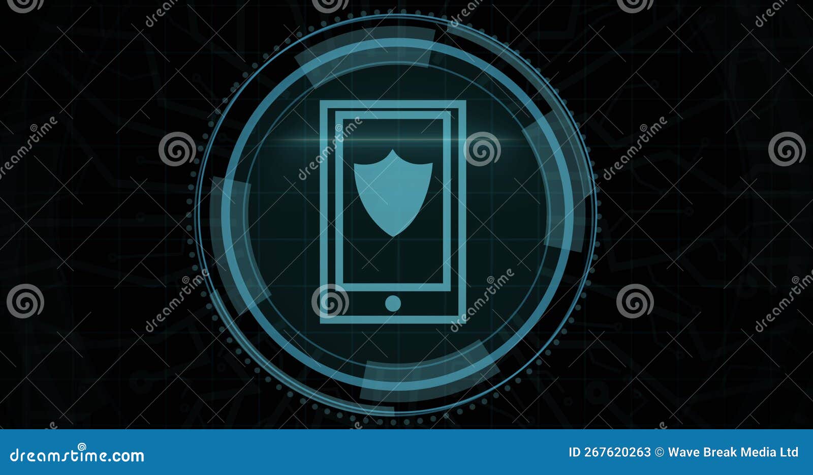 Composition of Shield Icon on Black Background Stock Illustration ...