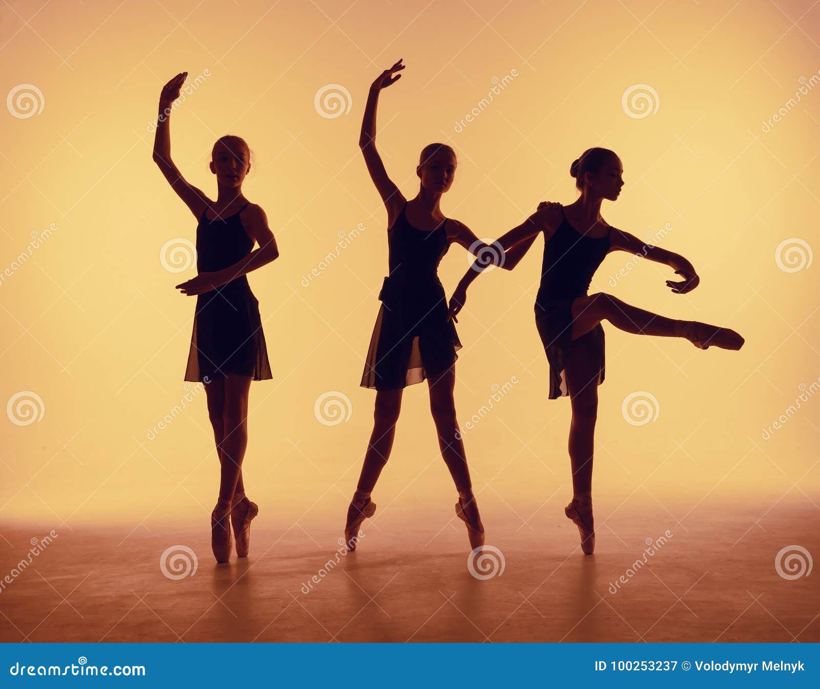 Composition From Silhouettes Of Three Young Dancers In Ballet Poses On ...