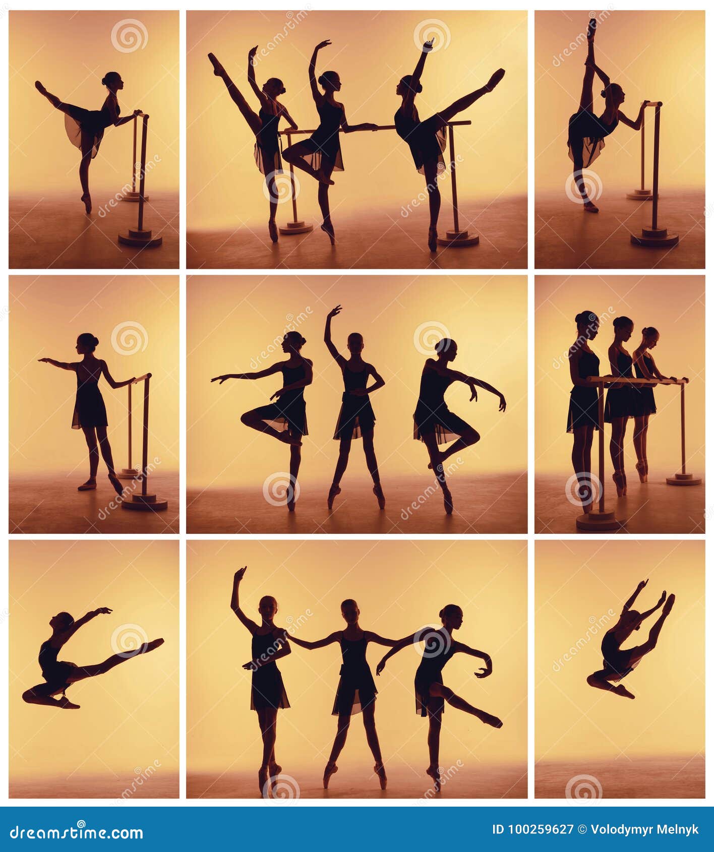 Composition From Silhouettes Of Three Young Dancers In Ballet Poses On ...