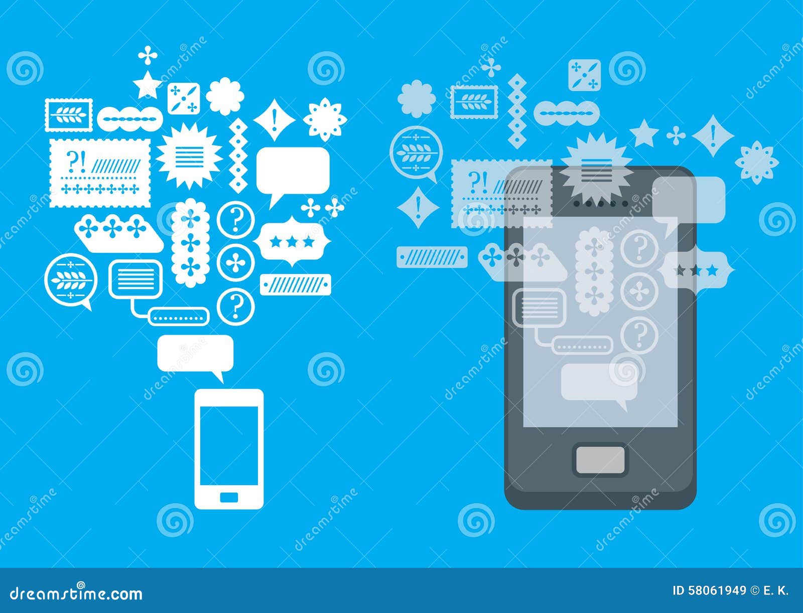 Smartphone With Dialog Boxes And People Pictograms Vector Illustration ...