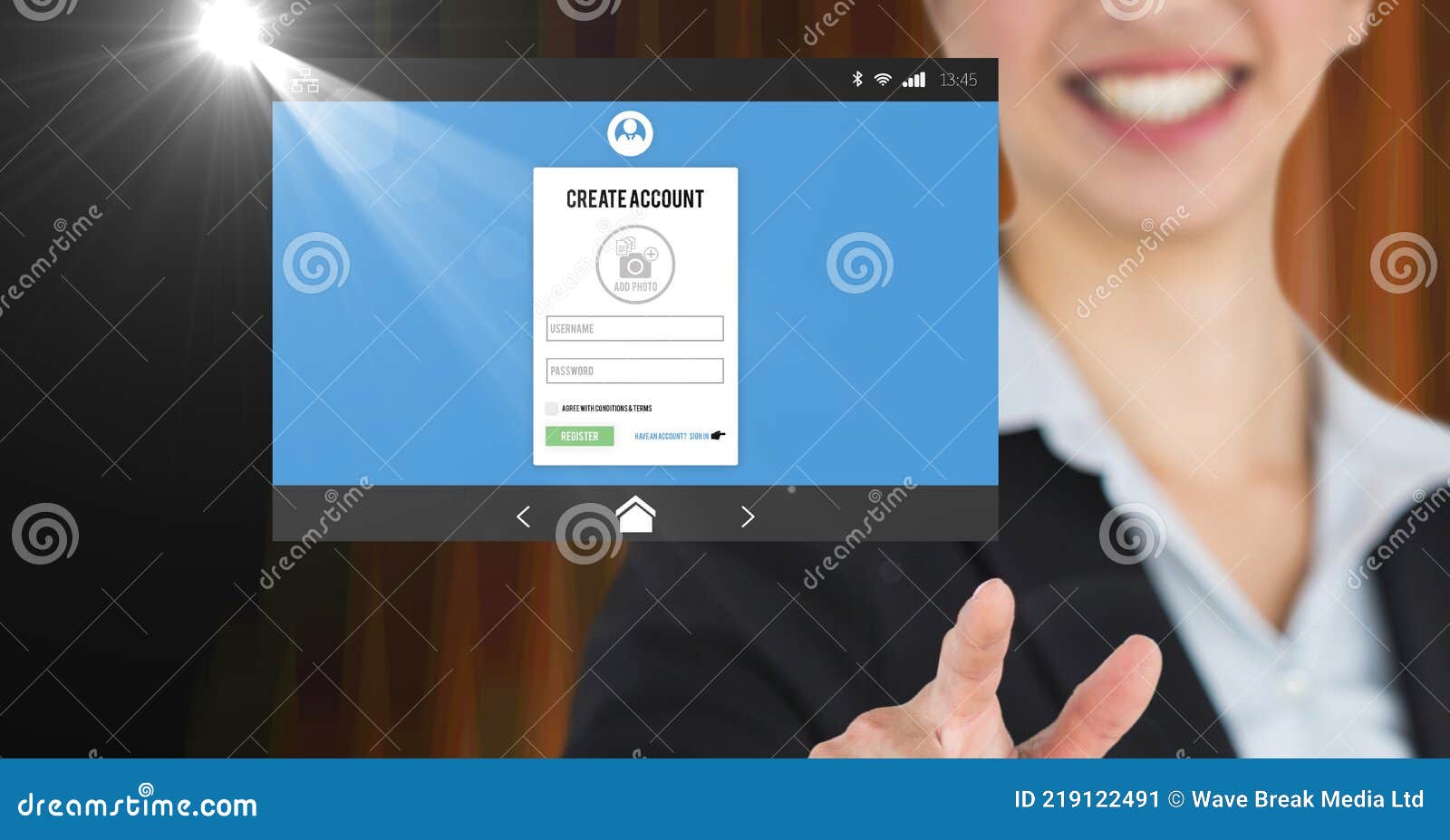 Composition of Smiling Businesswoman Using Interface Account Create ...