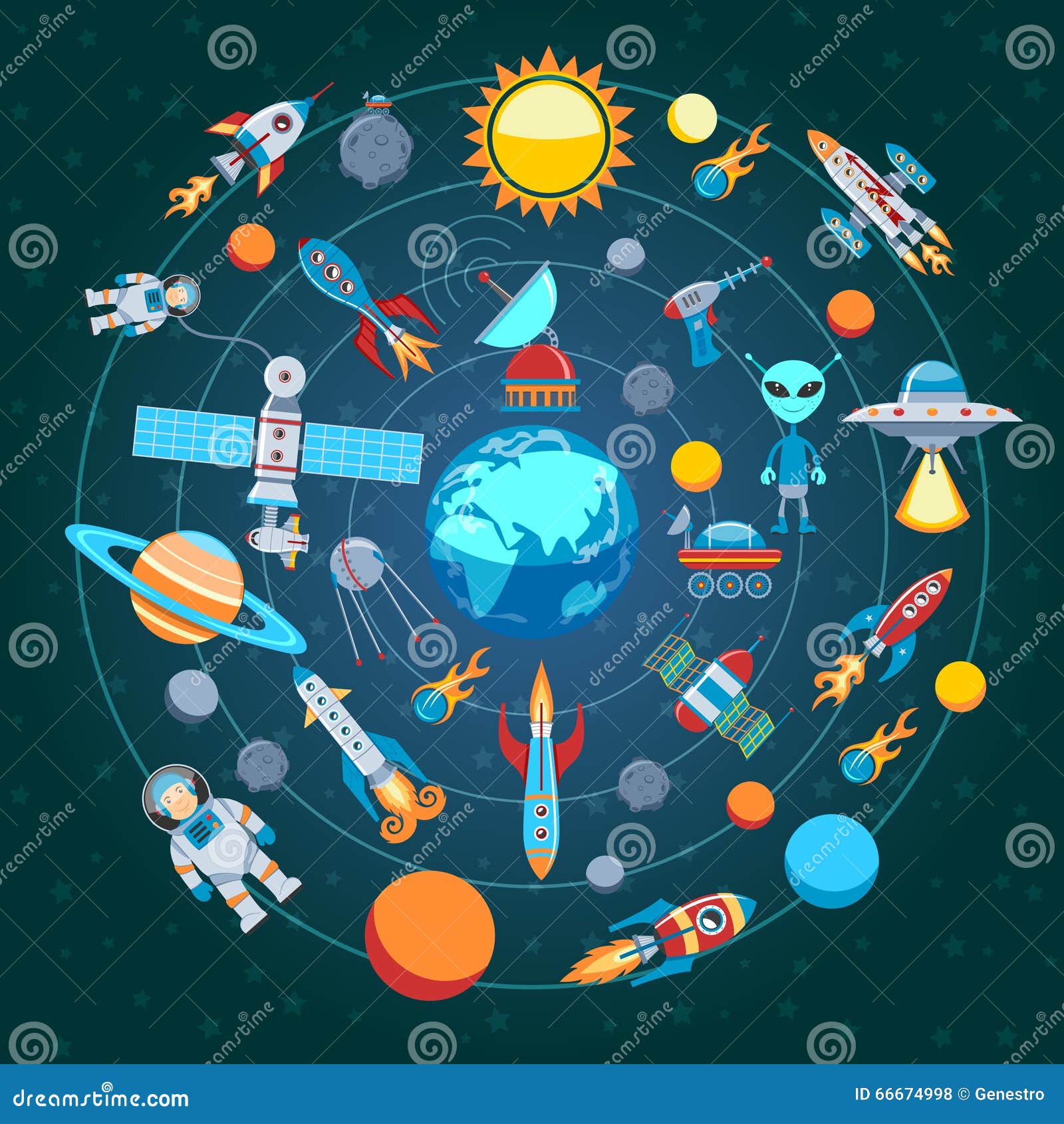 Composition of Space Icons stock vector. Illustration of astronaut ...