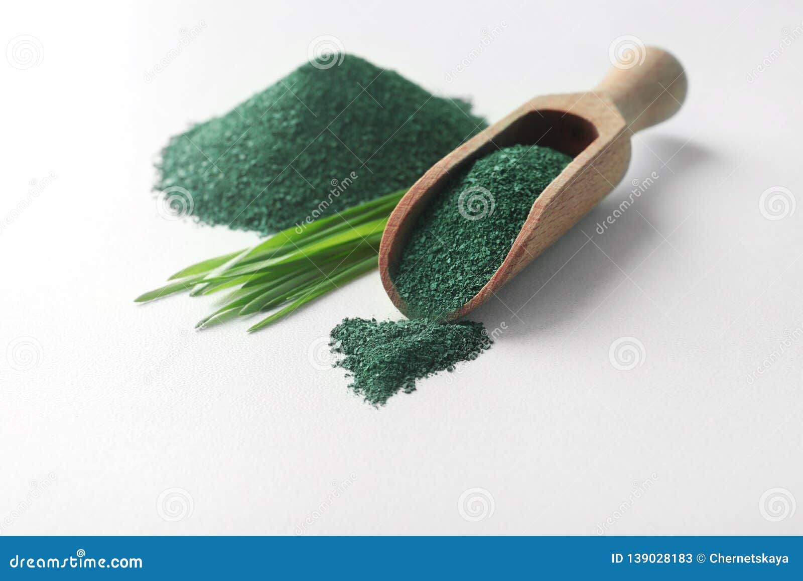 Composition with Spirulina Algae Powder and Grass Stock Image - Image ...