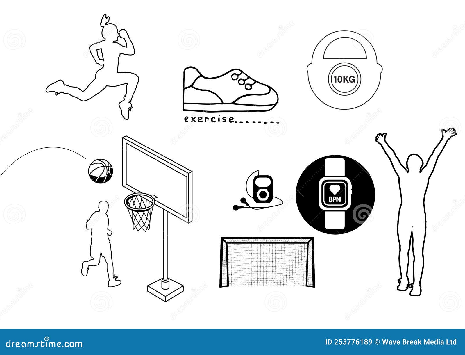 Composition of Sport Drawings on White Background Stock Illustration ...