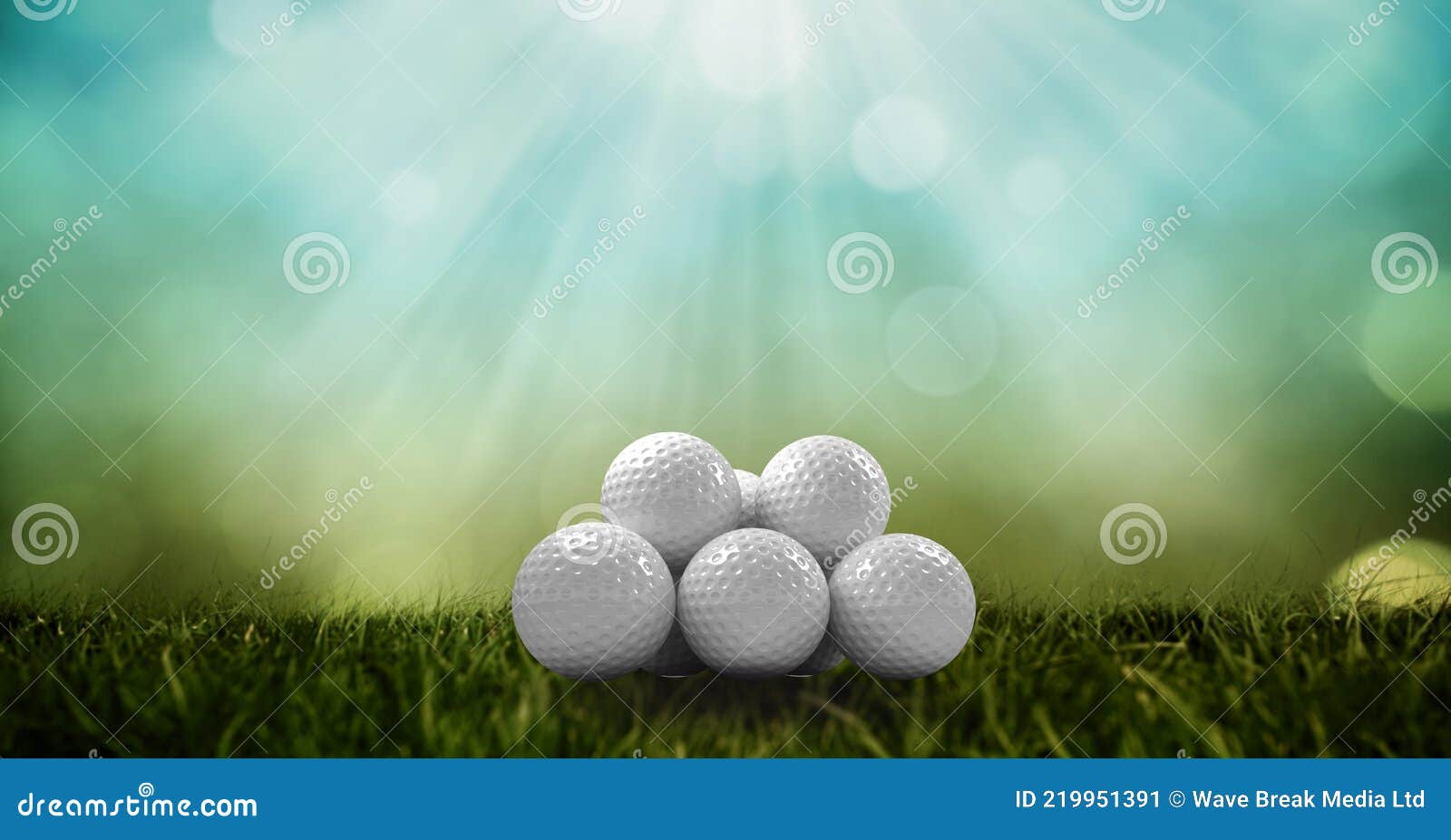 Composition of Stack of Golf Balls in Grass and Copy Space Stock ...