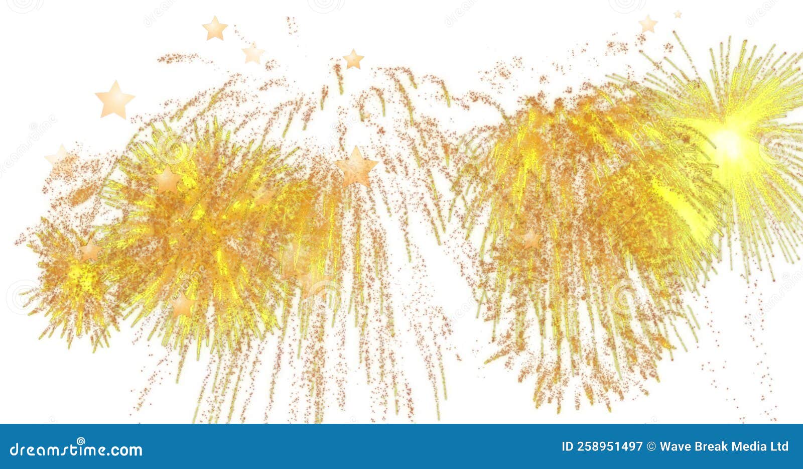 Composition of Stars and Fireworks on White Background Stock ...