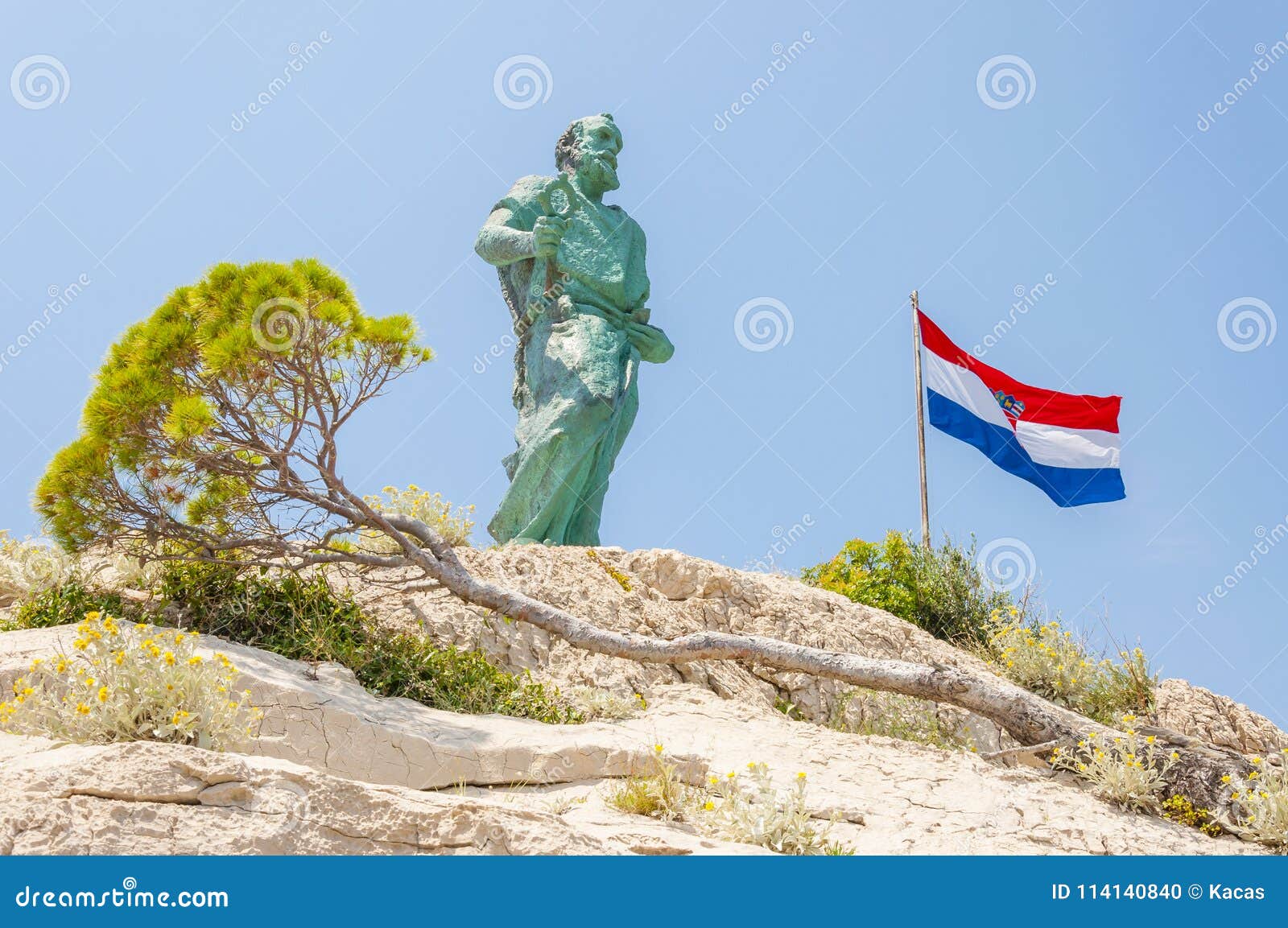 Statue of St. Peter, Fallen Tree and Flag of Croatia Editorial Image ...
