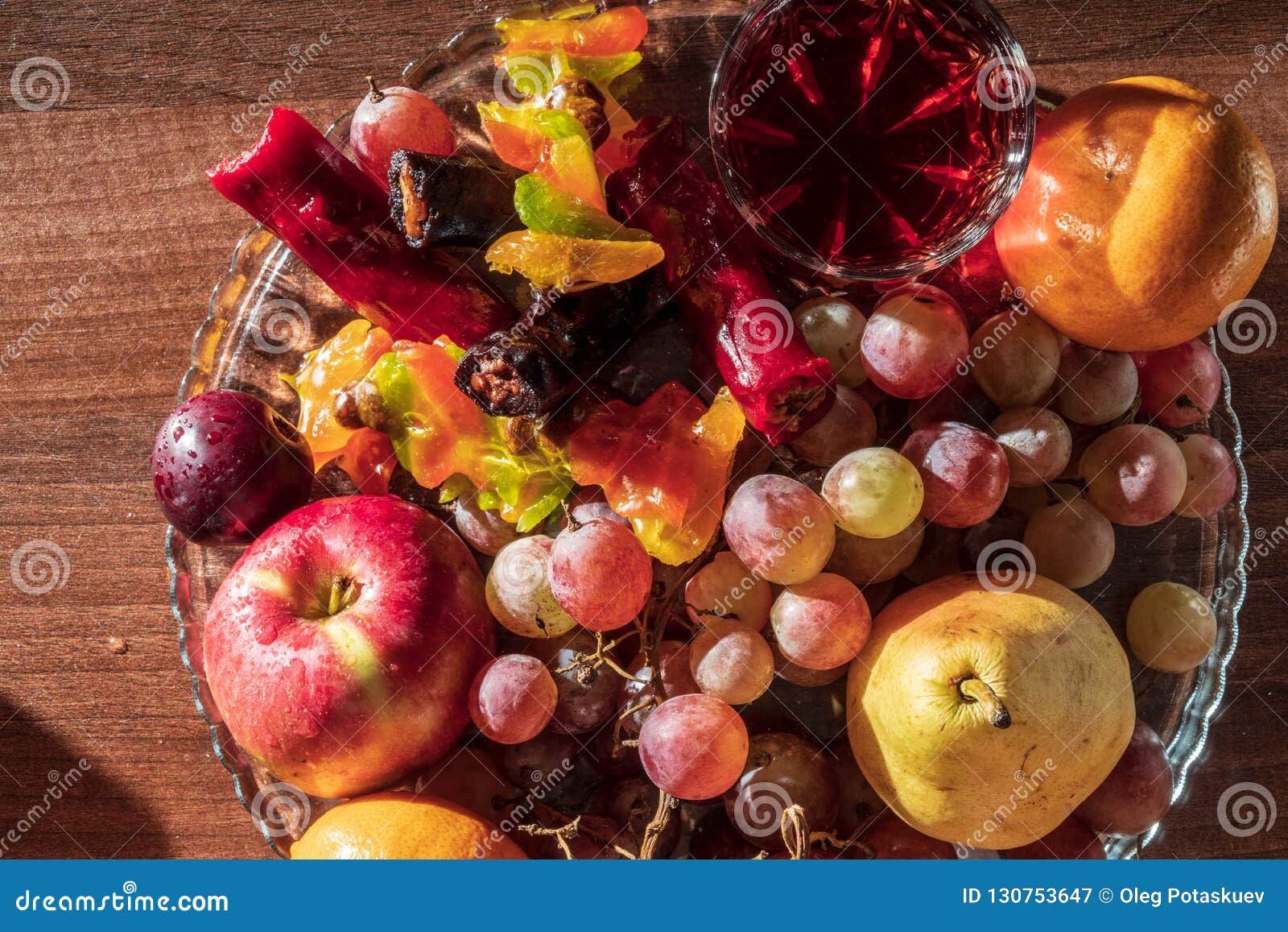 Composition of Still Life with Fruit and Churchkhela Stock Image ...