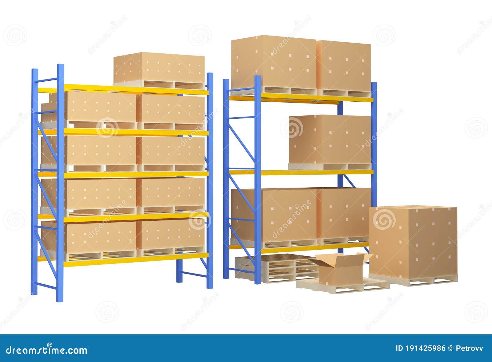 Composition with Storage Racks with Boxes Stock Illustration ...