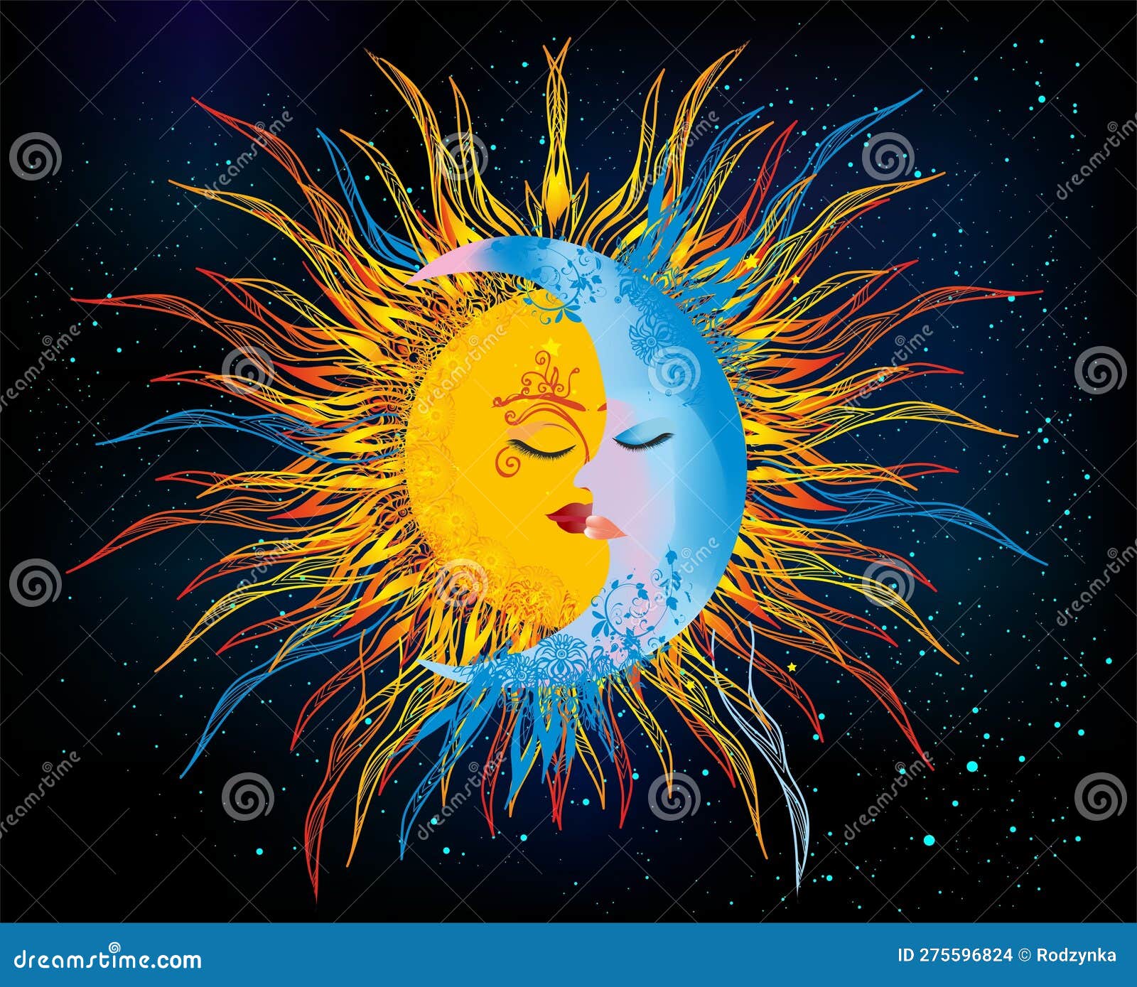 Sun and moon, stock illustration. Illustration of blue - 275596824