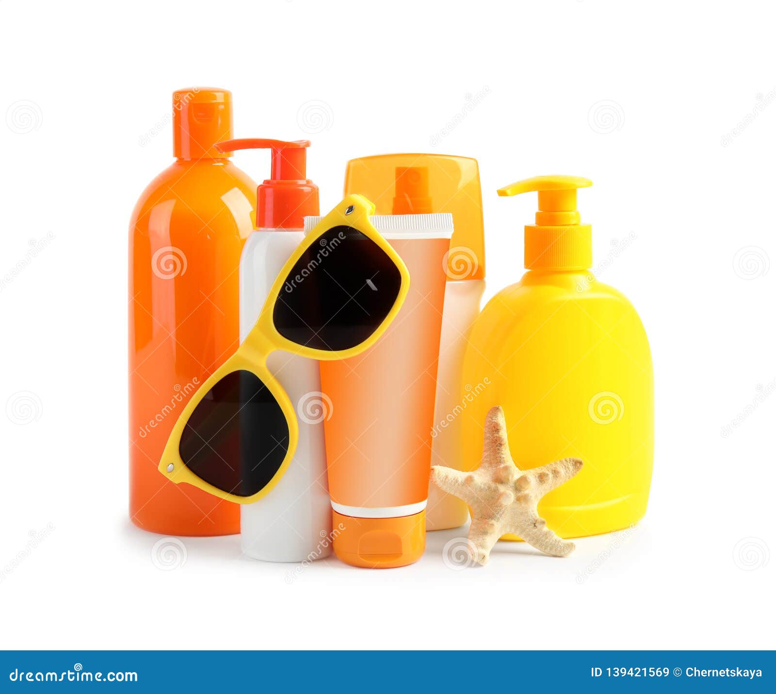 Composition with Sun Protection Products on White Background. Stock ...