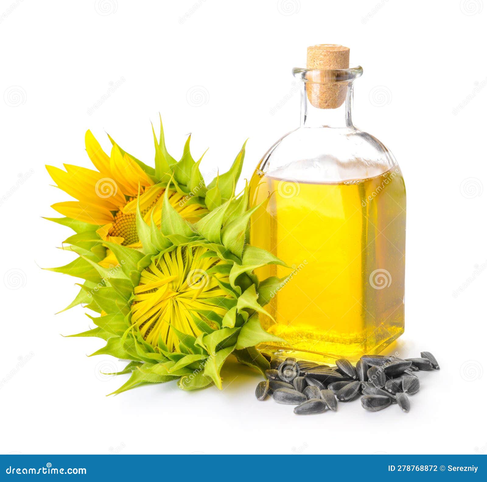 Composition with Sunflower Oil on White Background Stock Photo - Image ...