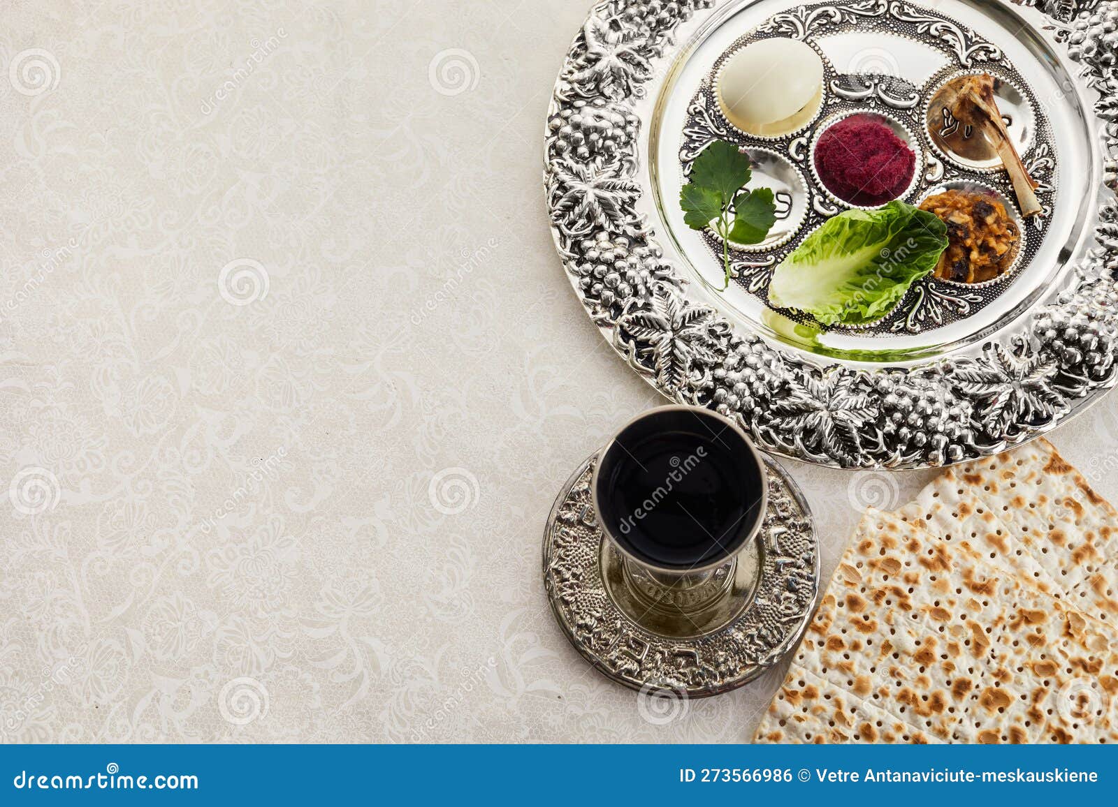 Composition with Symbolic Passover, Pesach, Items and Meal on Vintage ...