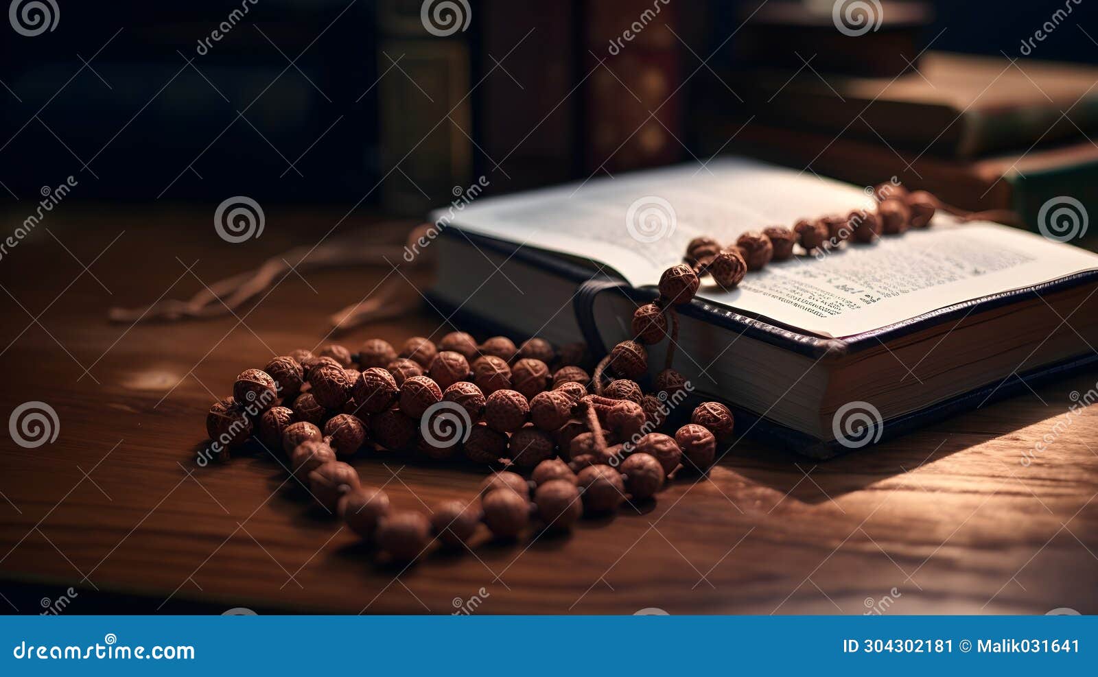 A Composition of Tasbeeh (prayer Beads) Resting on an Open Quran Stock ...