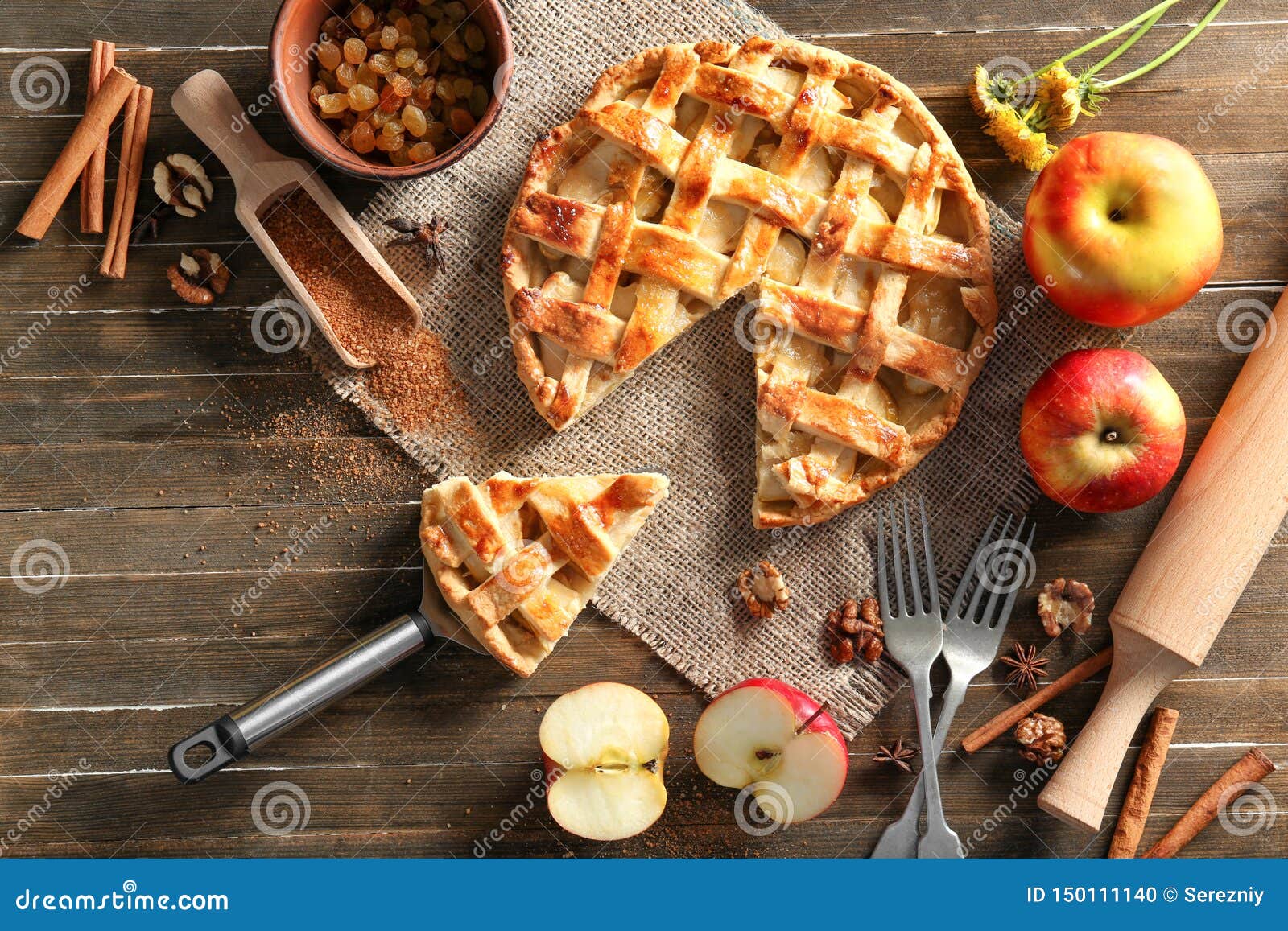 Composition with Tasty Apple Pie on Table Stock Photo - Image of apple ...