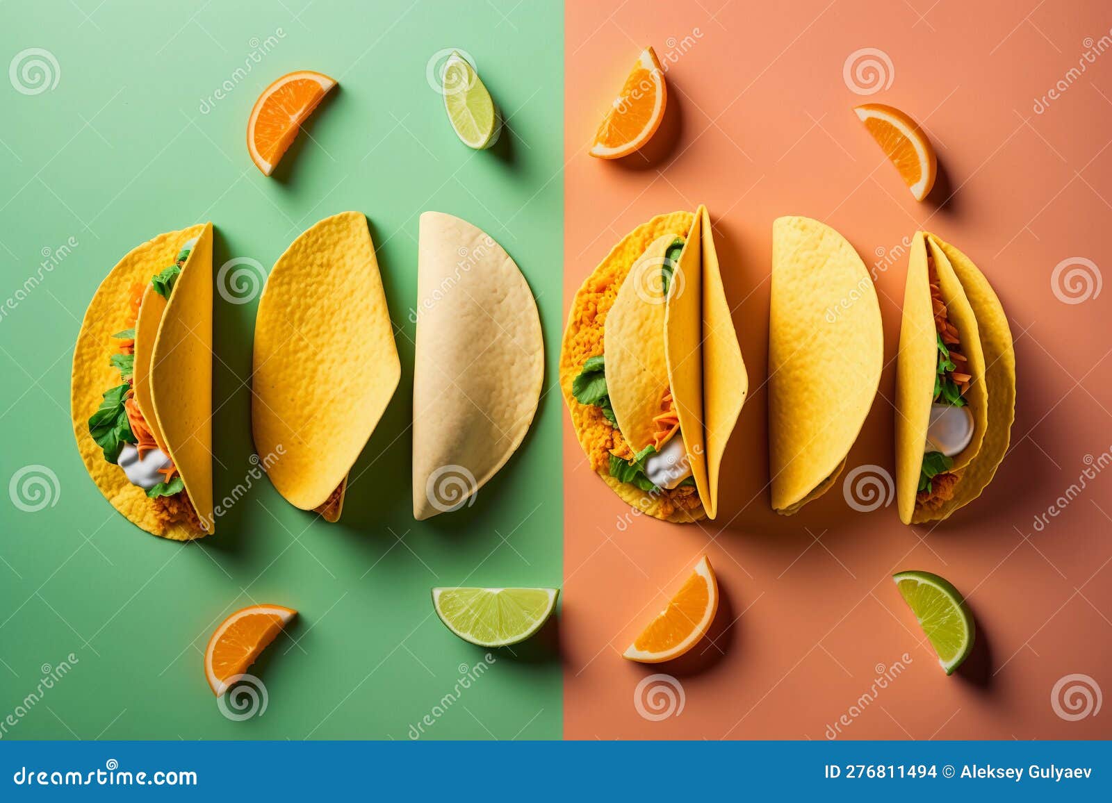 Composition with Tasty Tacos on Color Background Top View Stock ...
