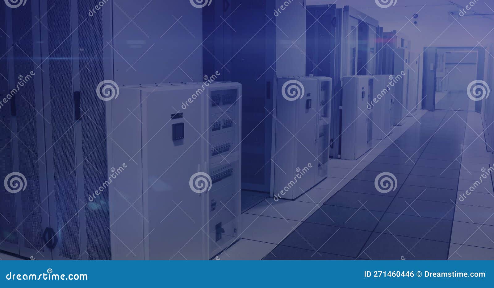 Composition of Tech Room with Computer Servers on Blue Background Stock ...