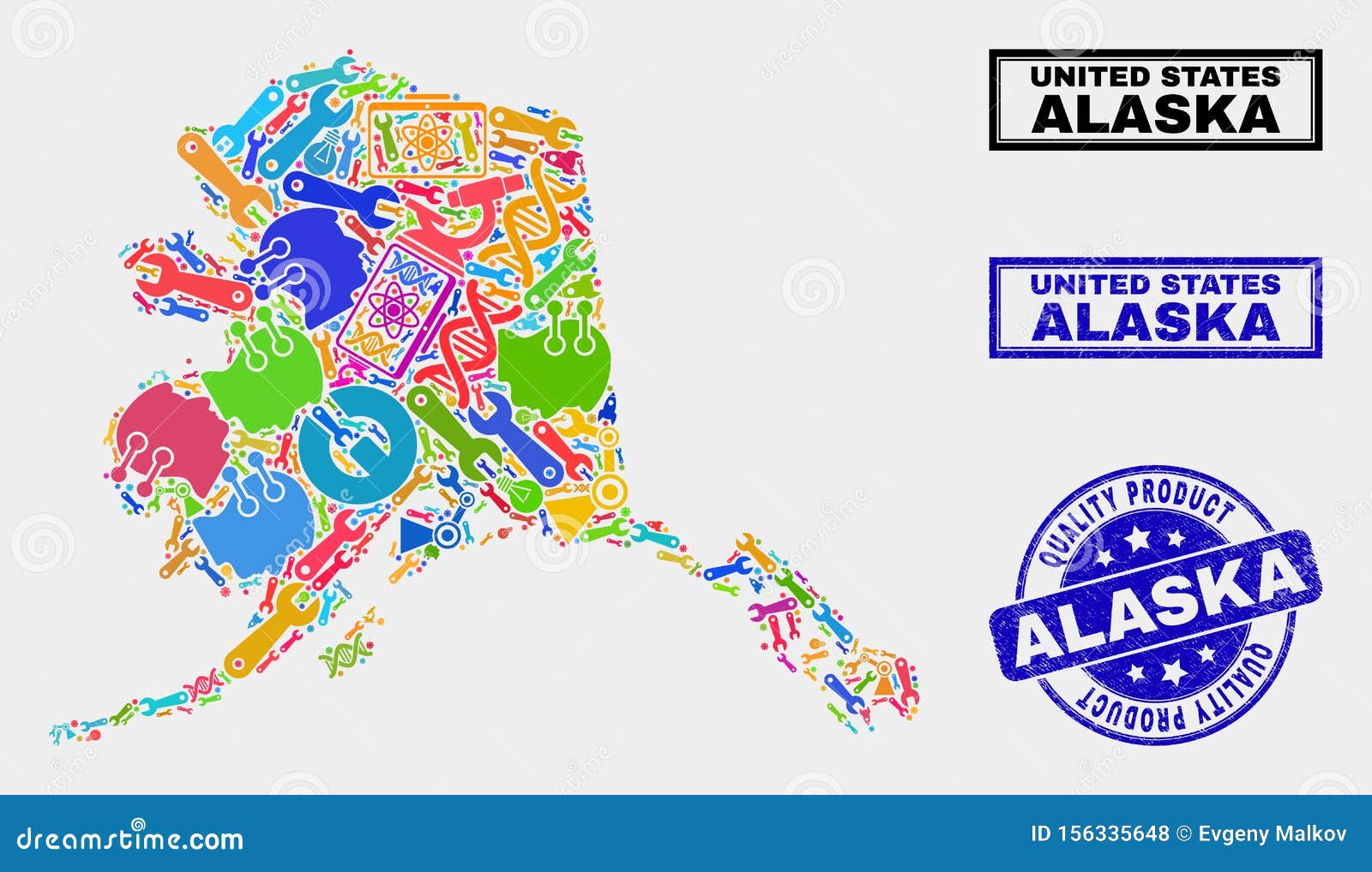 Composition of Technology Alaska Map and Quality Product Watermark ...