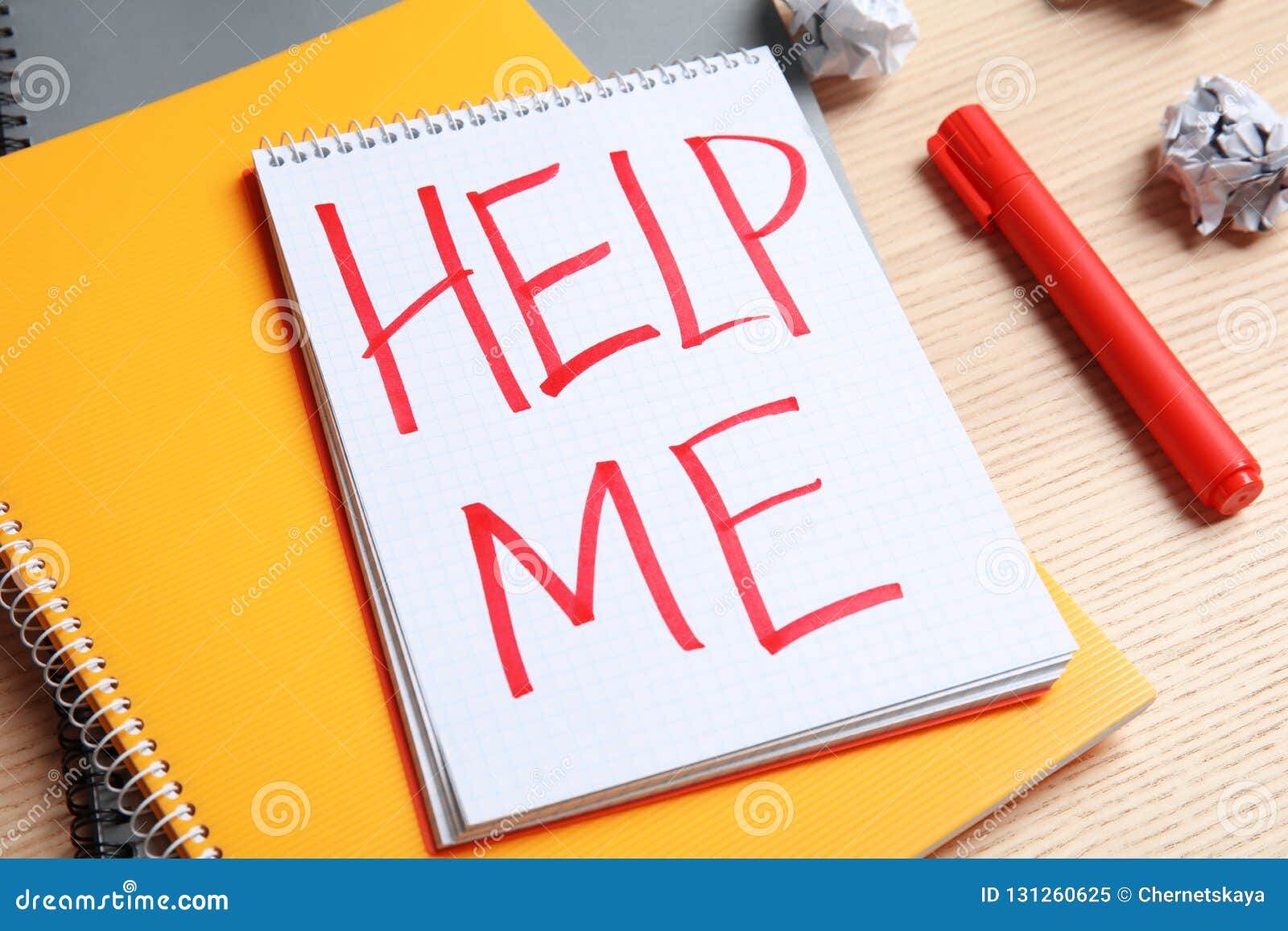 Composition with Text Help Me Written Stock Image - Image of notebook ...