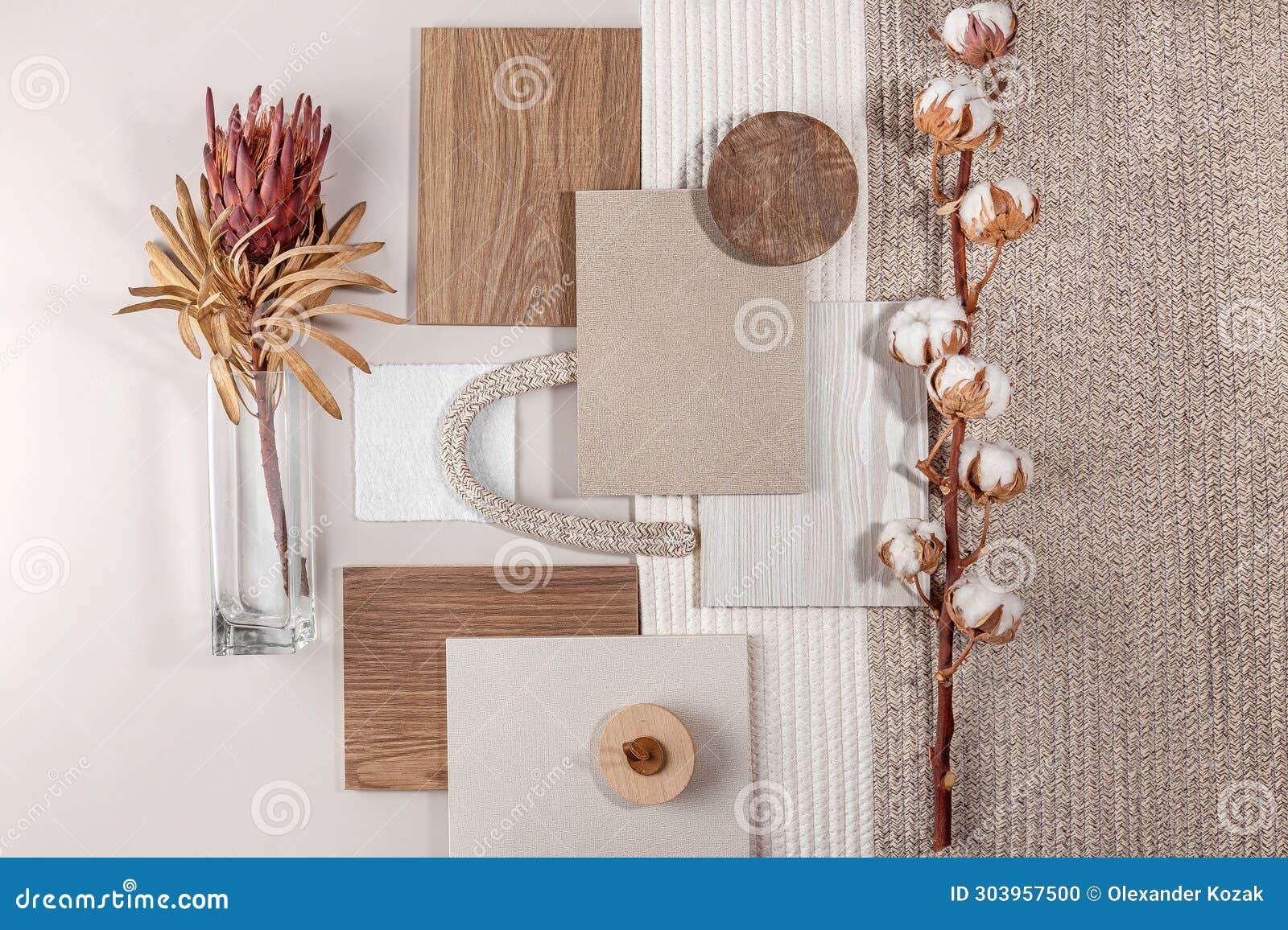 Composition of Textile, Wood, Marble, Granite and Decoration Elements ...