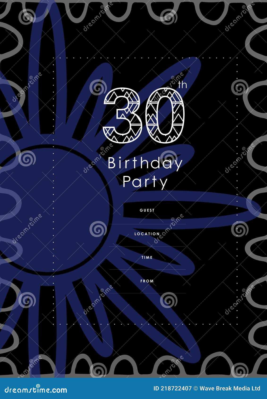 Composition of 30th Birthday Party Text with Copy Space and Floral ...