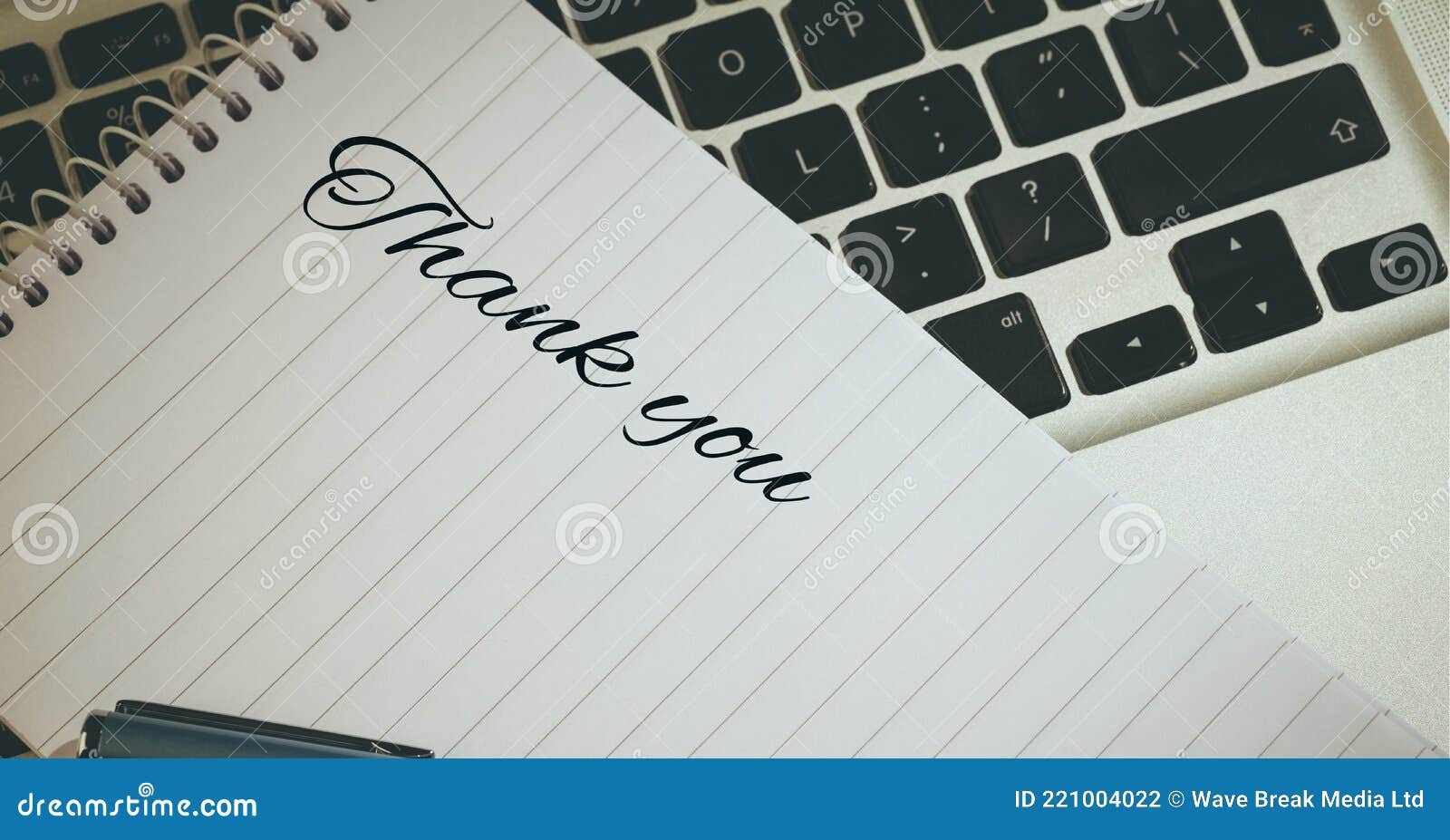 Composition of Thank You Note with Pen Over Computer Keyboard Stock ...