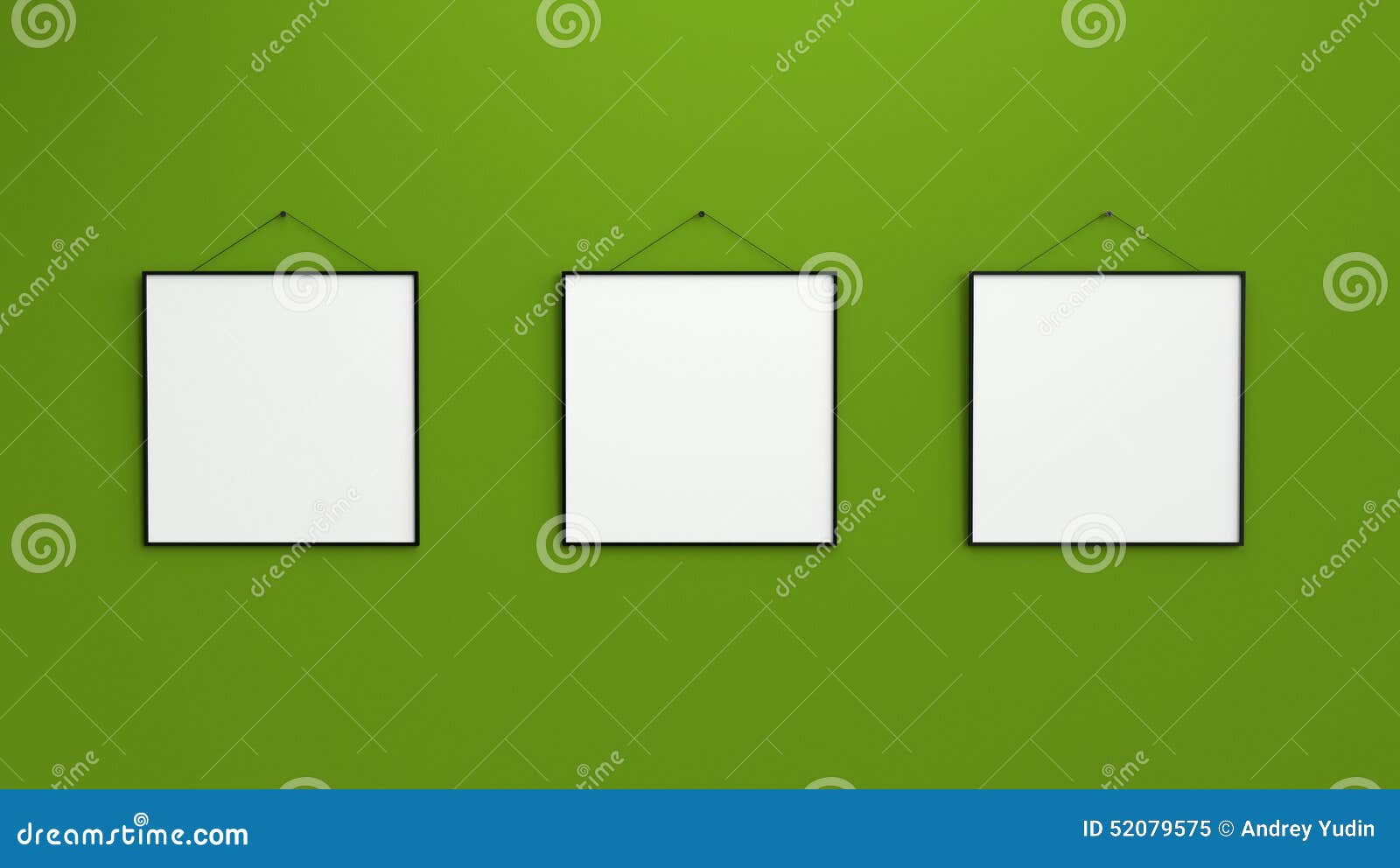 Composition of Three Black Blank Photo Frames on Green Wall 3d Render ...