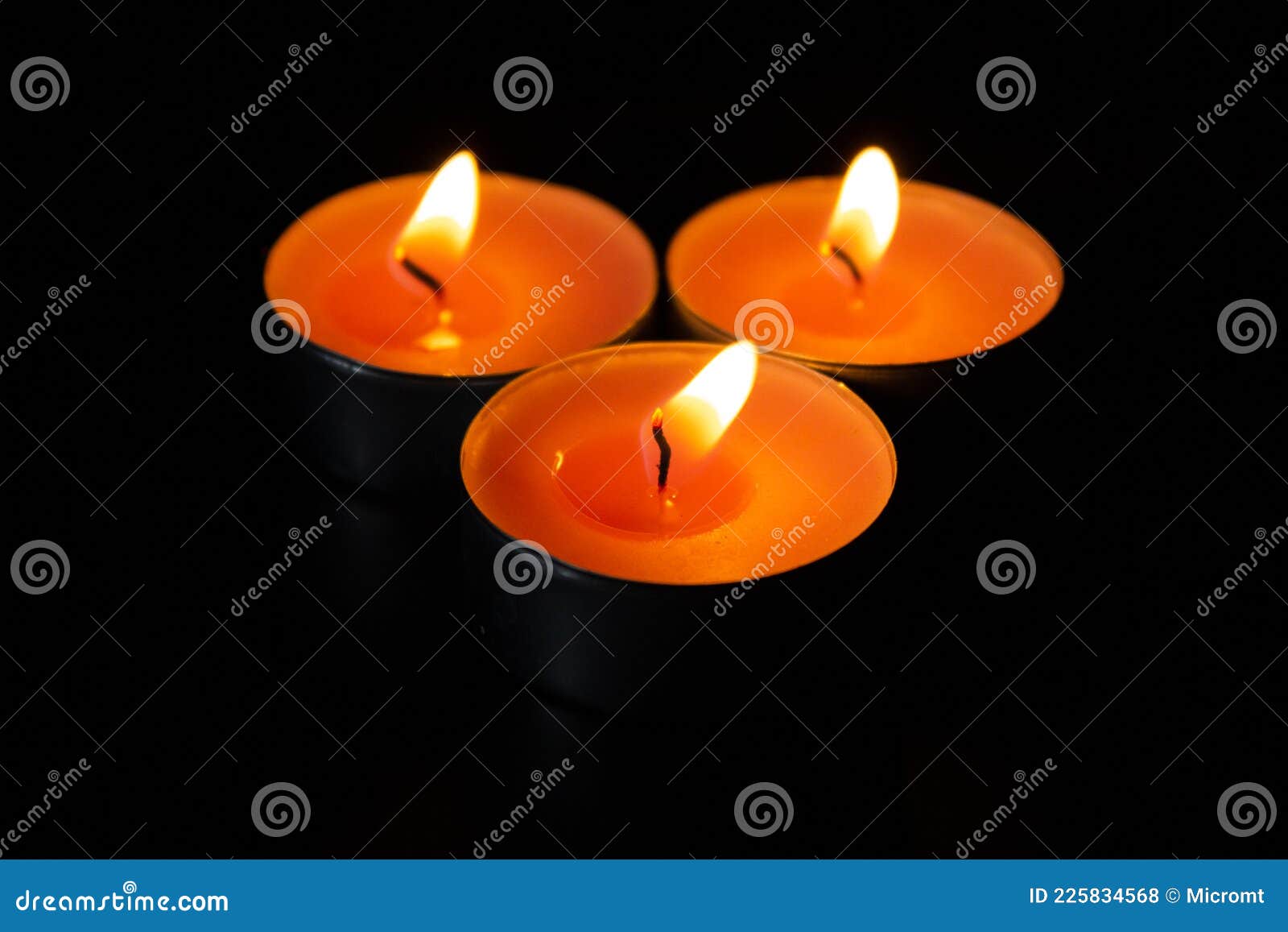 Composition of Three Candles on Dark Luxury Night Background. Black ...