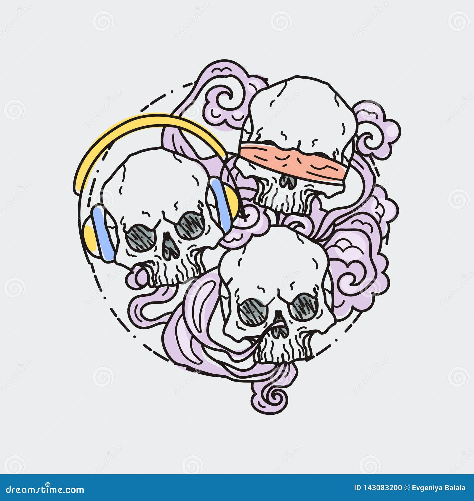Composition of Three Skulls. Vector Illustration of Color Tattoo ...
