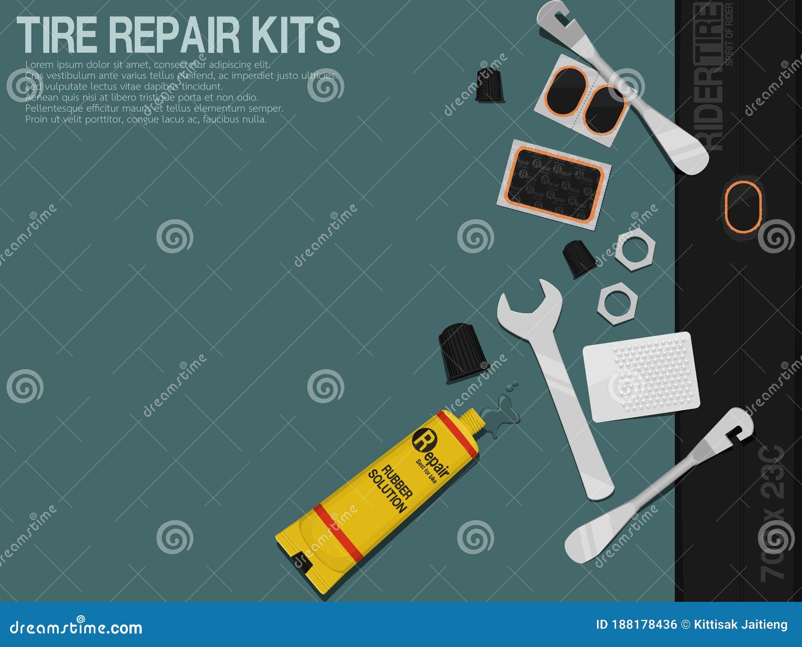 Composition of Tire Repair Kits on Blue Background Stock Vector ...