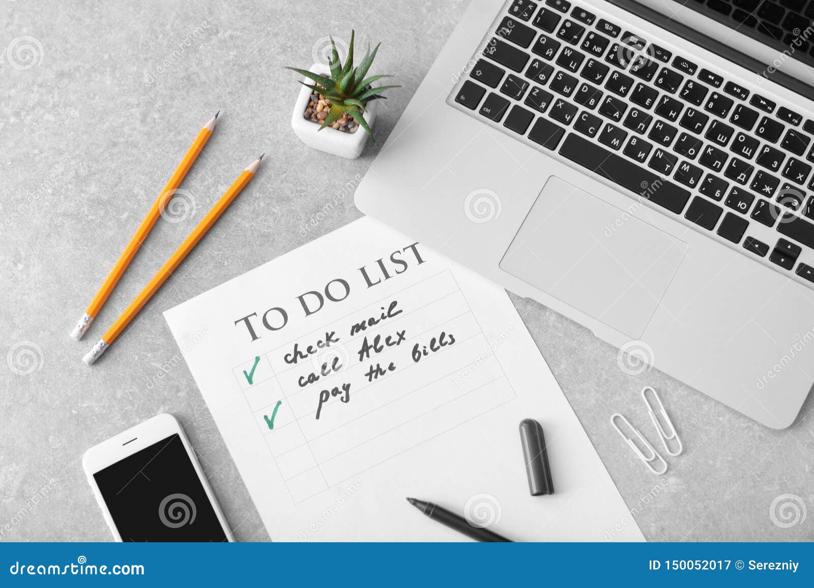 Composition with To-do List and Laptop on Grey Background Stock Image ...