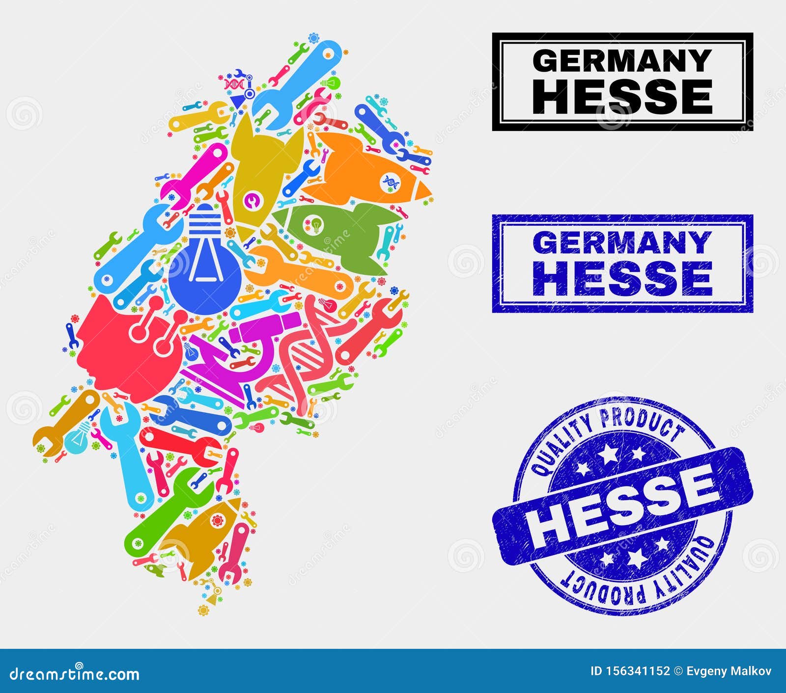 Composition of Tools Hesse Land Map and Quality Product Watermark Stock ...