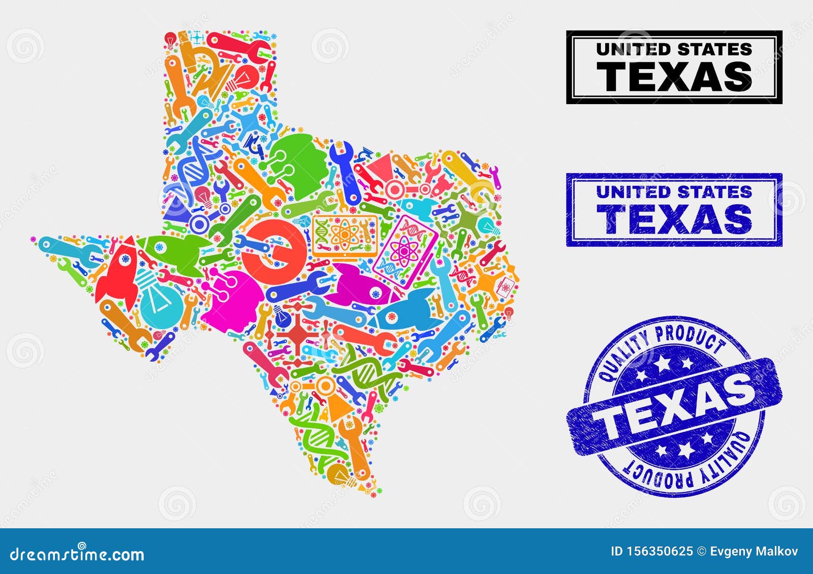 Composition of Tools Texas State Map and Quality Product Stamp Stock ...