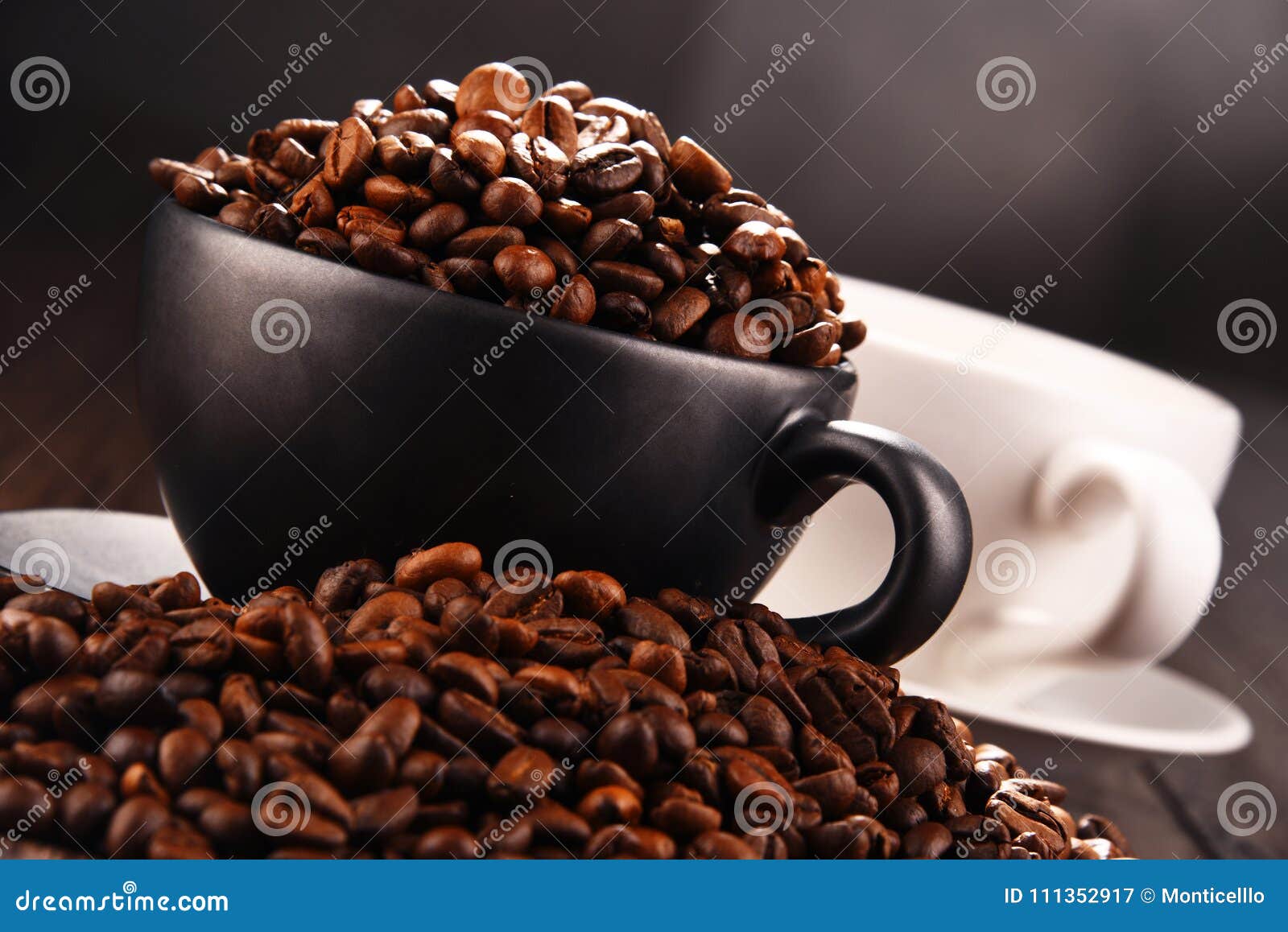 Composition with Two Cups of Coffee and Beans Stock Image - Image of ...