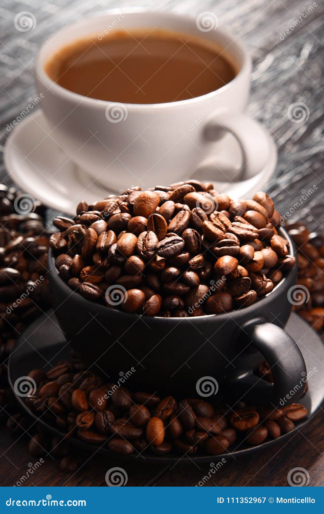 Composition with Two Cups of Coffee and Beans Stock Image - Image of ...