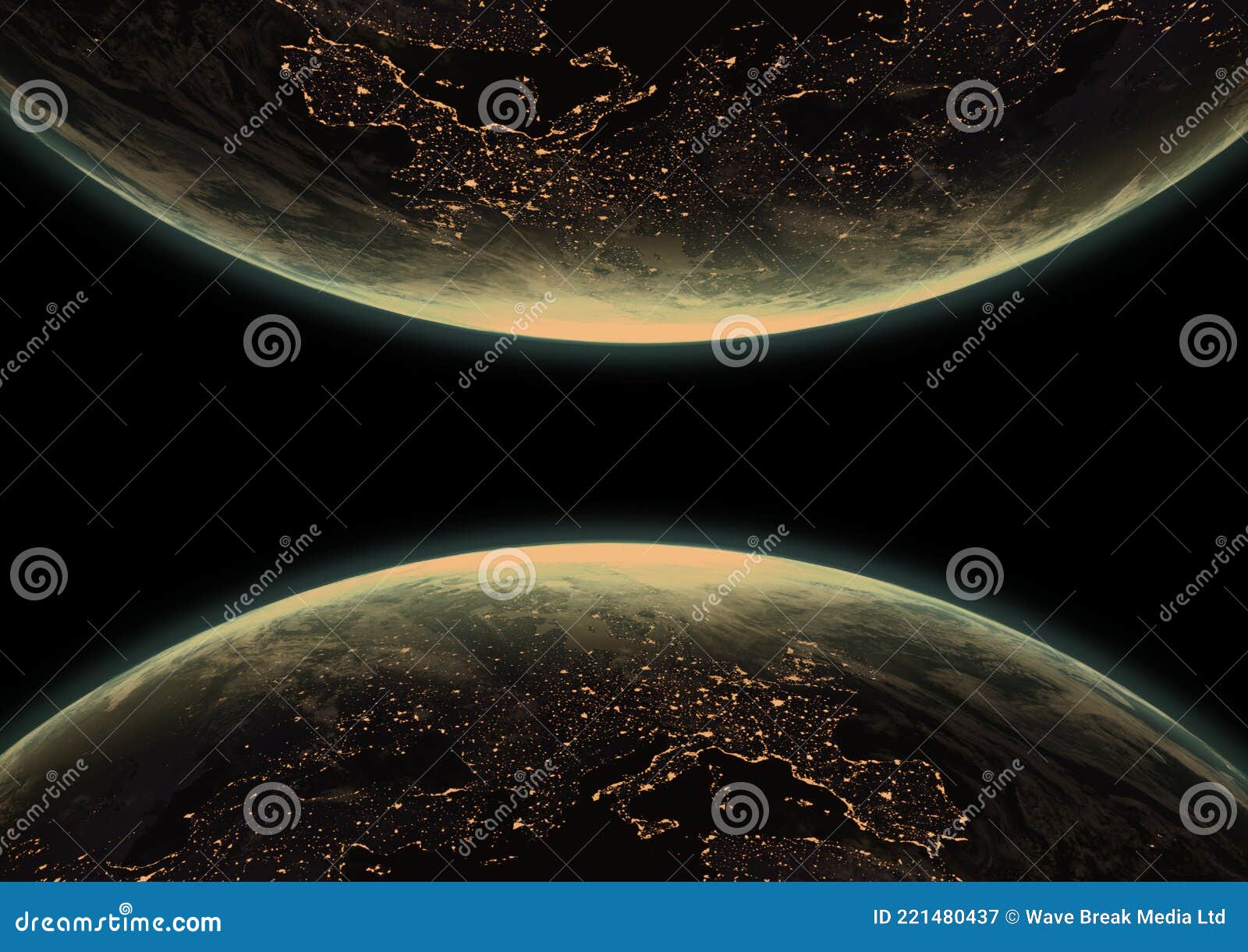 Composition of Two Dark Planets Close To Touching, on Black Stock Image ...