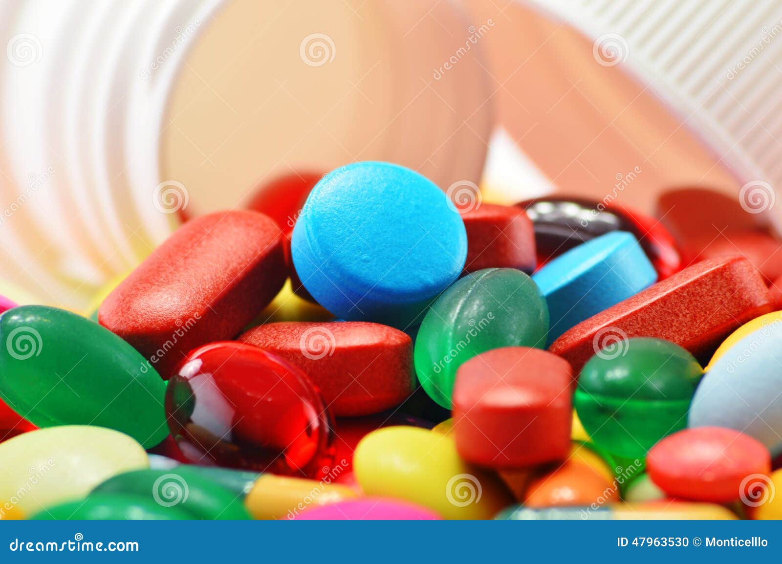 Composition with Variety of Drug Pills and Container Stock Photo ...