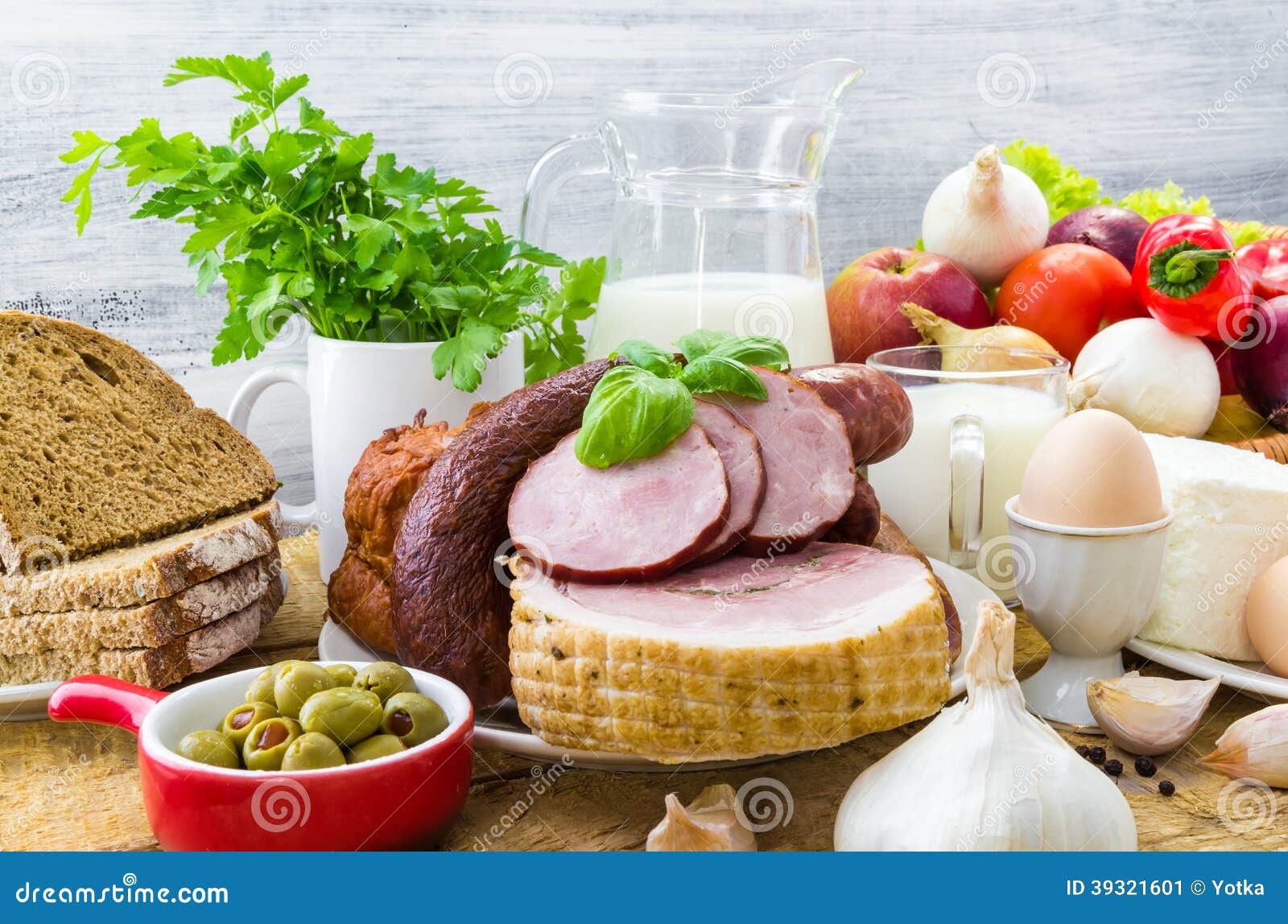 Composition Variety Grocery Products Meat Dairy Stock Image - Image of ...