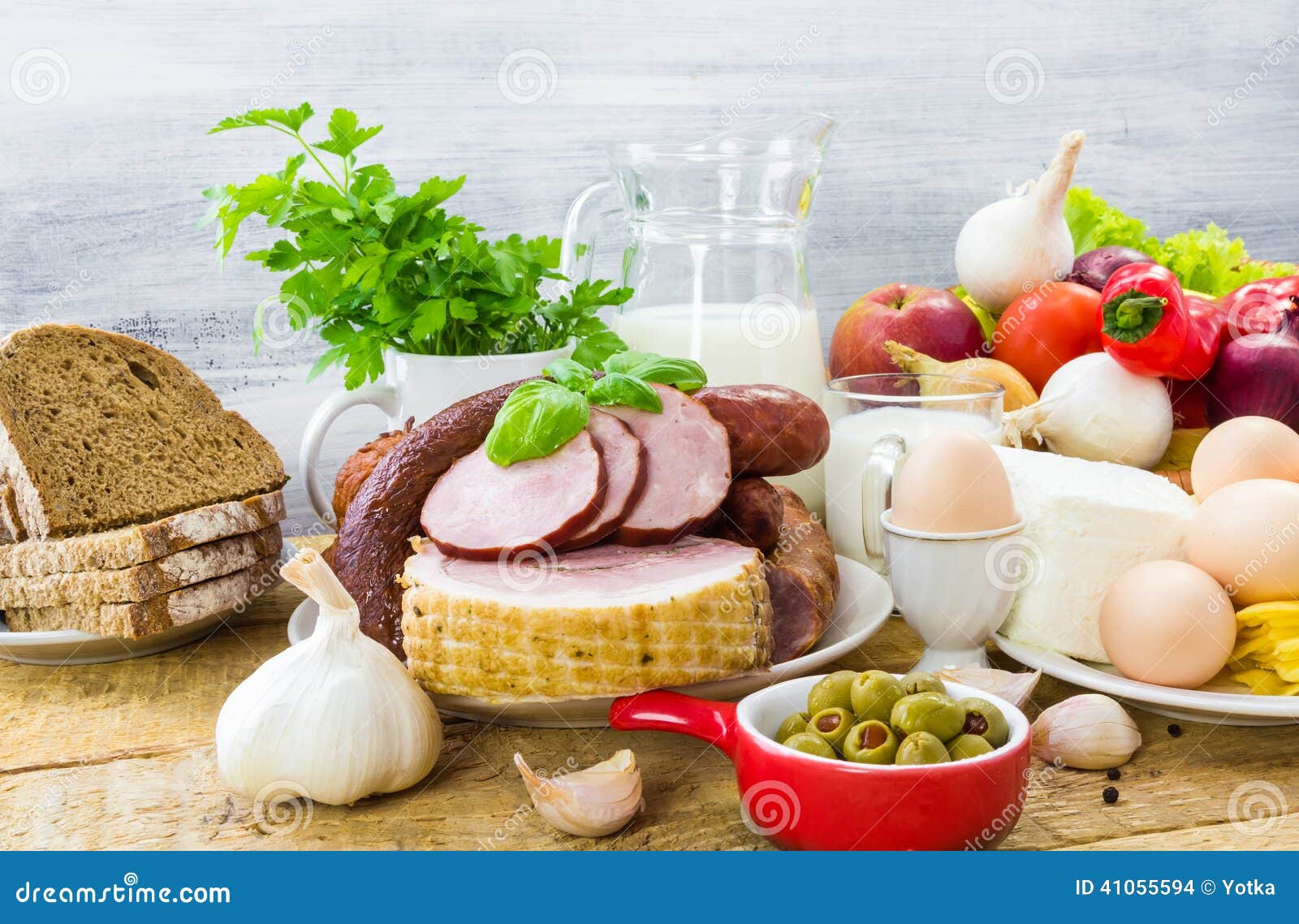 Composition Variety Grocery Products Meat Dairy Stock Photo - Image of ...