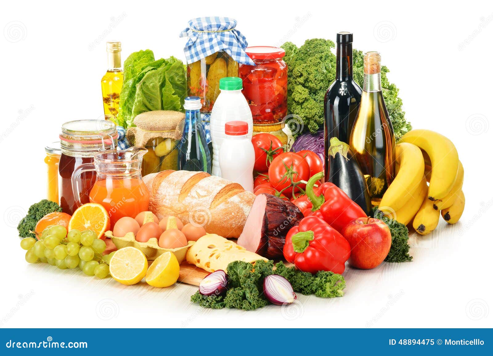 Composition with Variety of Grocery Products on White Stock Image ...