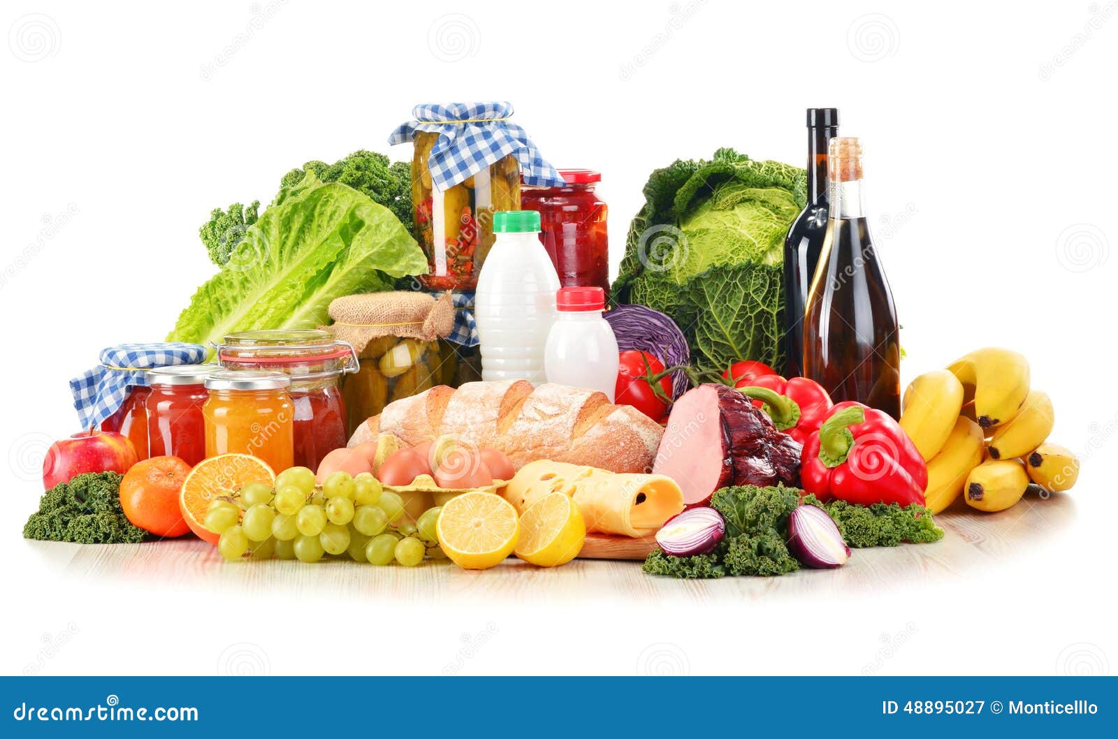 Composition with Variety of Grocery Products on White Stock Image ...