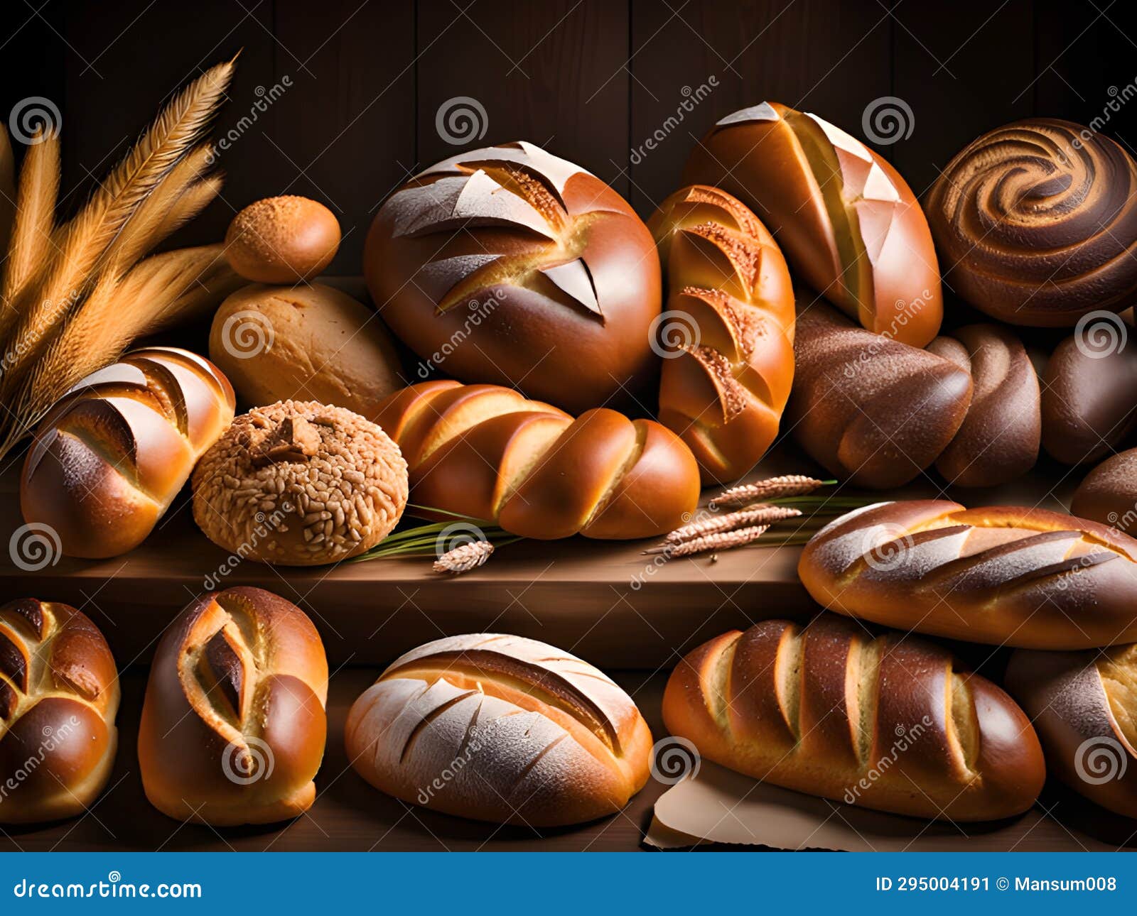 Composition of Various Types of Bread and Buns Stock Illustration ...