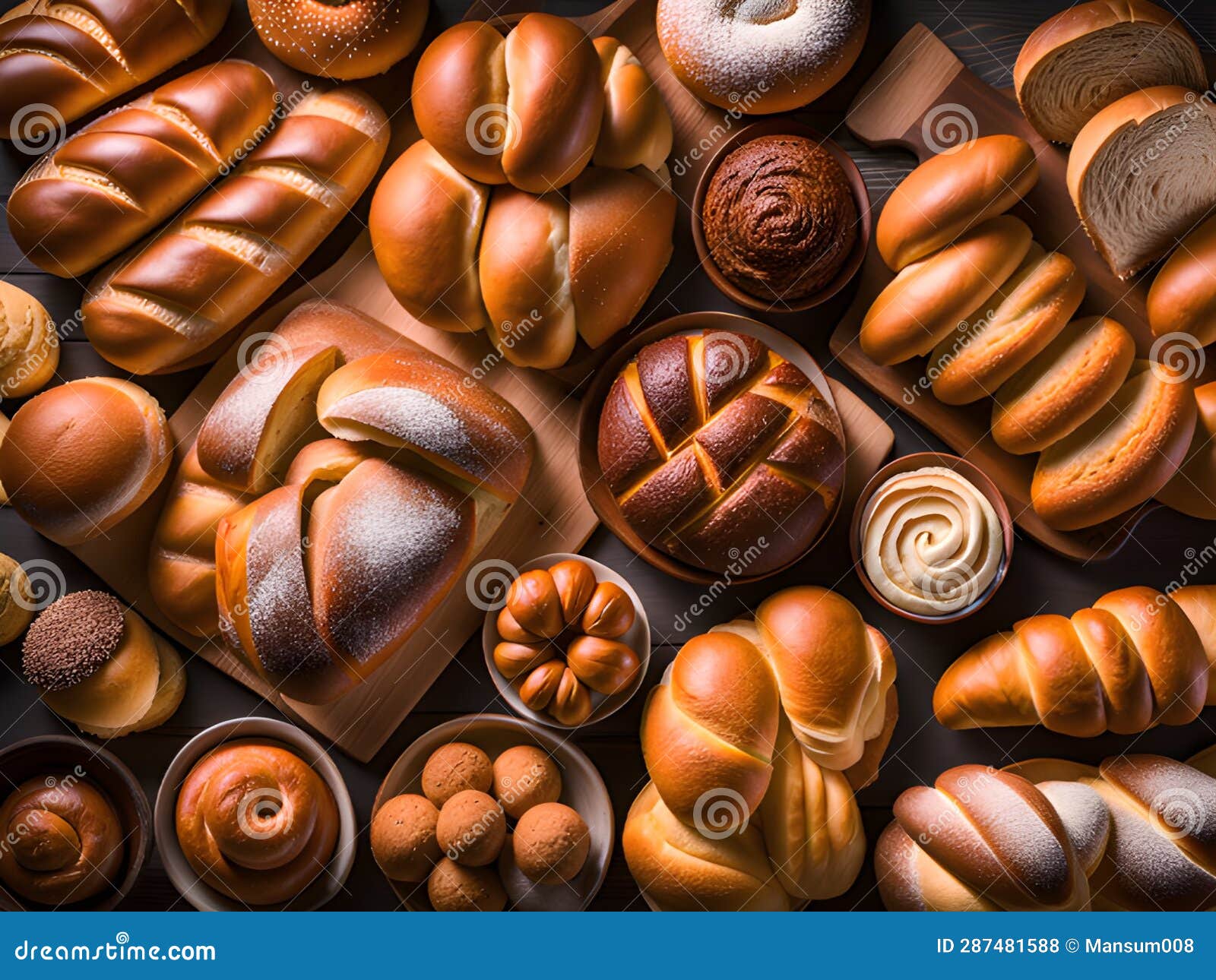 Composition of Various Types of Bread and Rolls, Ai Generated Stock ...