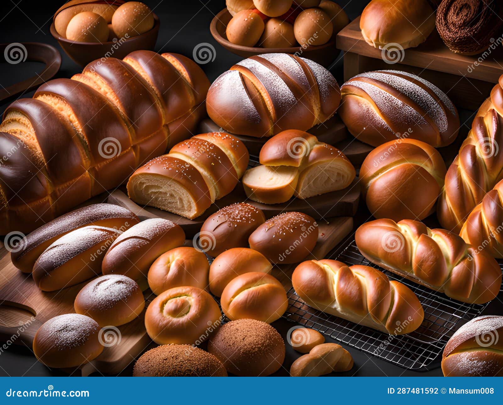 Composition of Various Types of Bread and Rolls, Ai Generated Stock ...